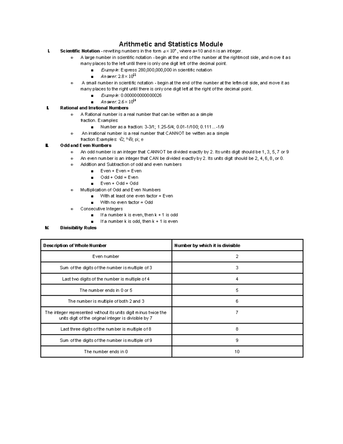 Lecture Arithmetic And Statistics Arithmetic And Statistics Module I Scientific Notation
