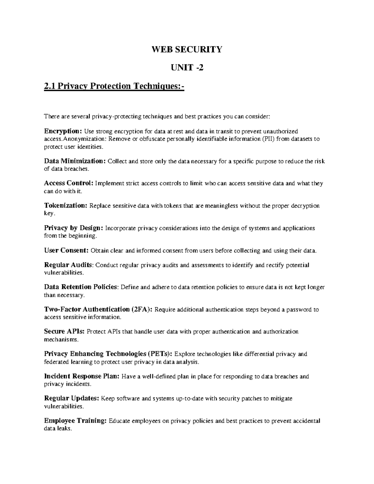 DOC-20240619-WA0026 - WEB SECURITY UNIT - 2 2 Privacy Protection Techniques:- There are several ...