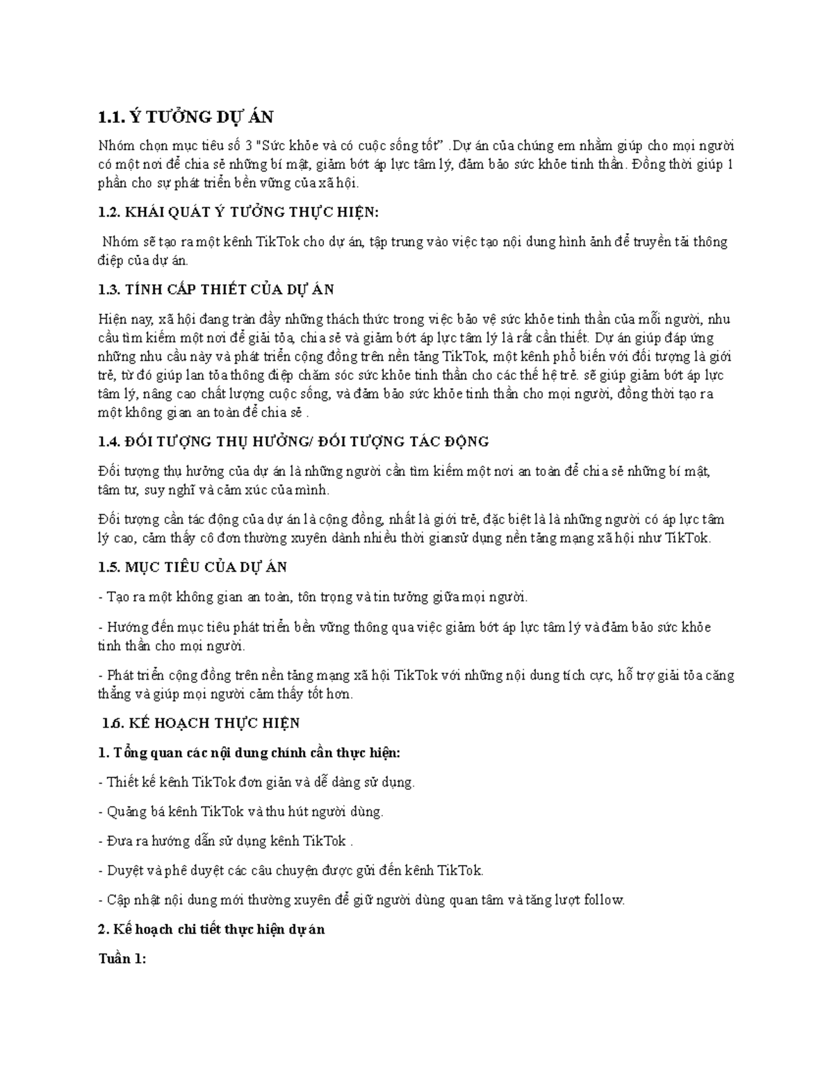 1 - sdaad - 1. Ý TƯỞNG DỰ ÁN Nhóm chọn mục tiêu số 3 "Sức khỏe và có ...