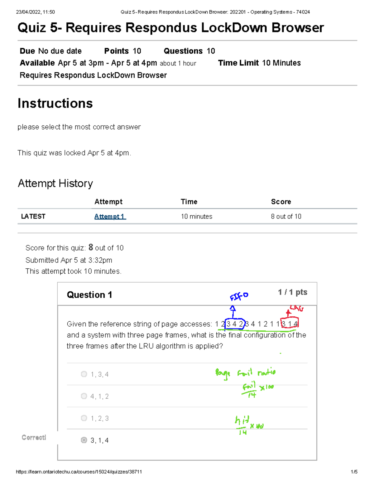 Operating System Quiz 5 - Quiz 5- Requires Respondus LockDown Browser ...