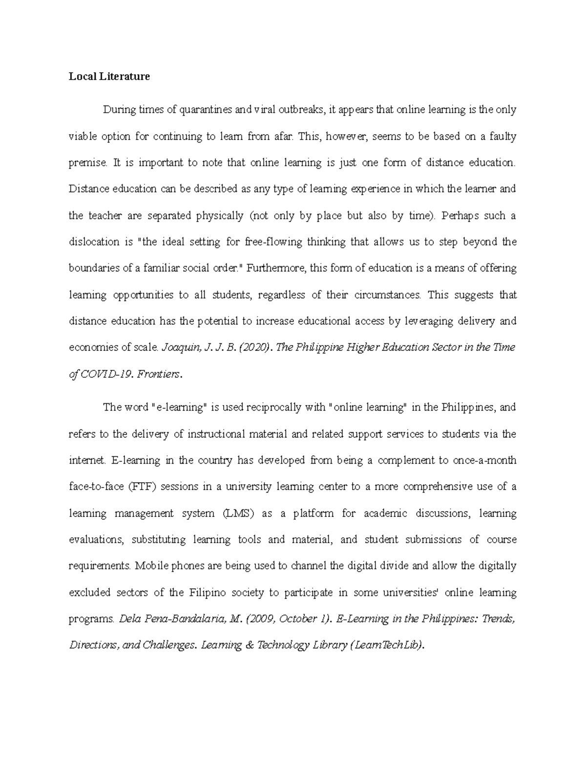 RRL - Local Literature - Local Literature During times of quarantines ...