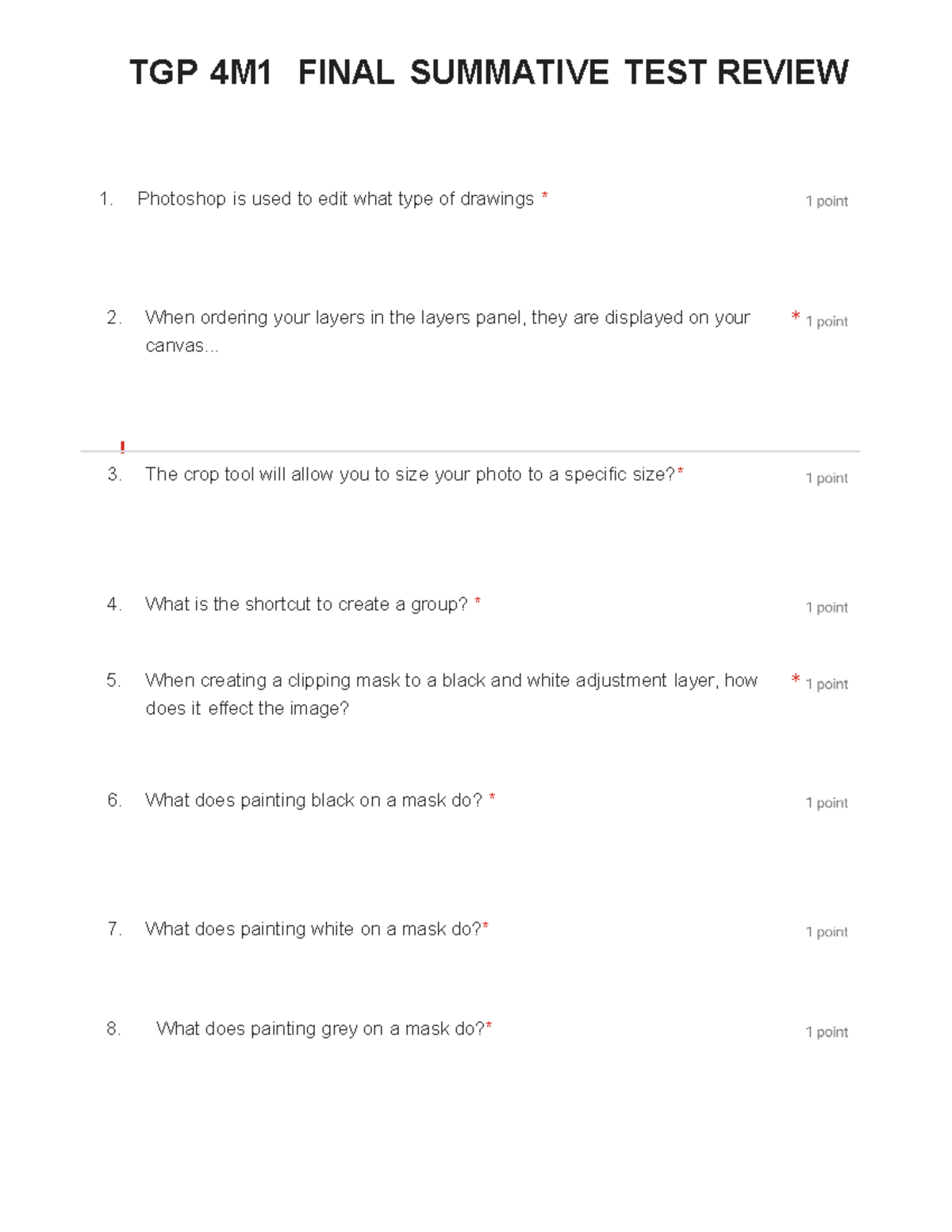 TGP 4M1 - Final Summative TEST Review 2024 GD - TGP 4M1 FINAL SUMMATIVE ...