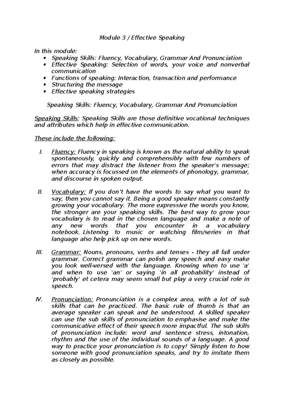 Module 3 effective speaking - Module 3 / Effective Speaking In this ...