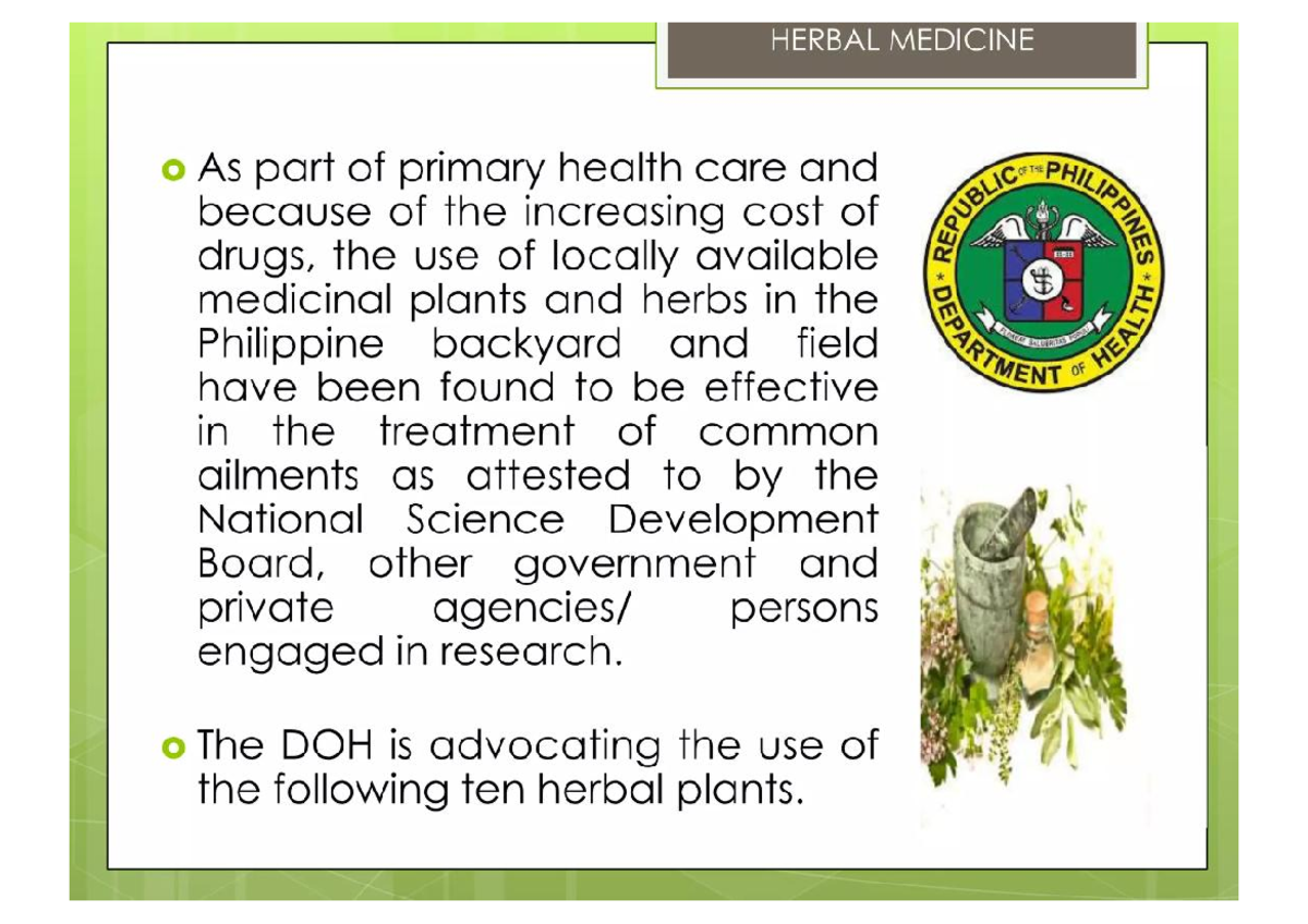 Halamang Gamot or Traditional Herbal Medicine - HERBAL MEDICINE As part ...