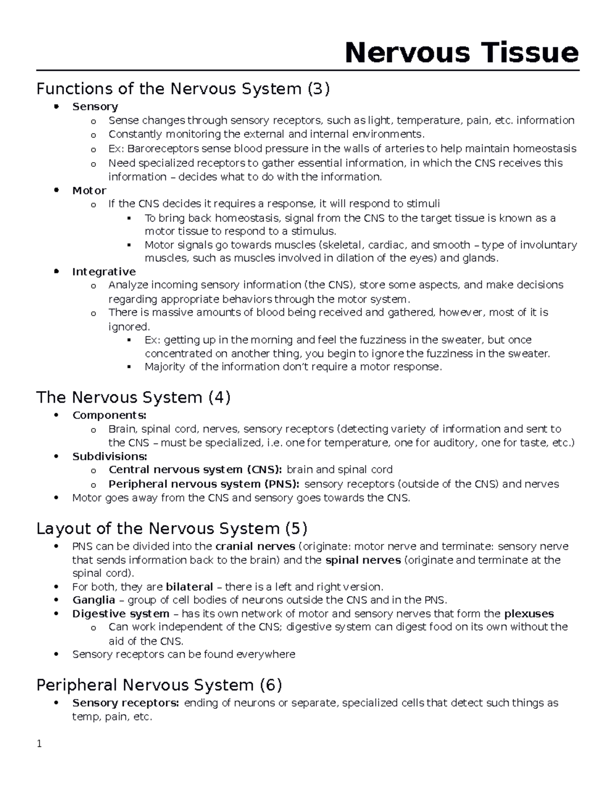 Unit 5 Nervous Tissue - Lecture notes 5 - Nervous Tissue Functions of ...
