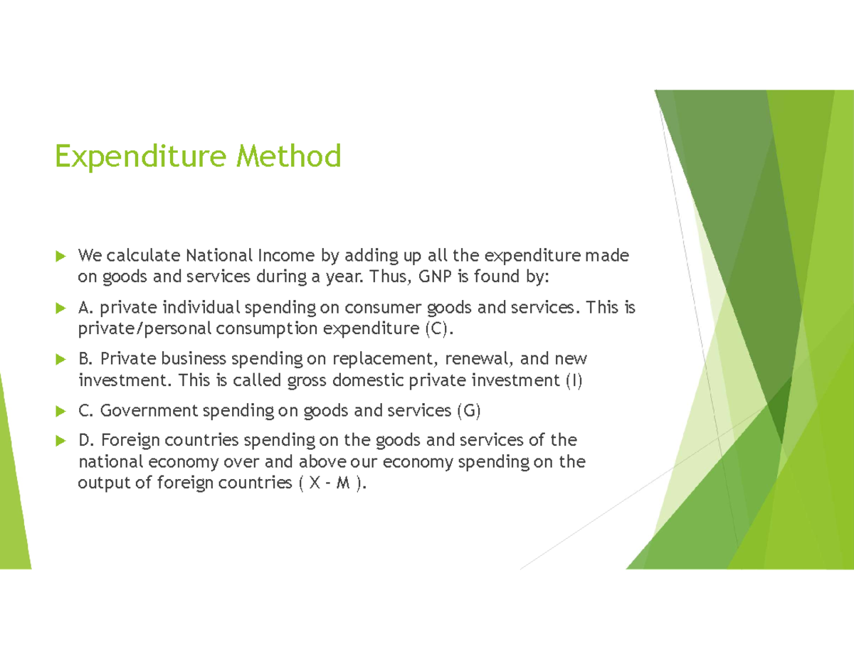 Full Notes 02 - Expenditure Method We calculate National Income by ...