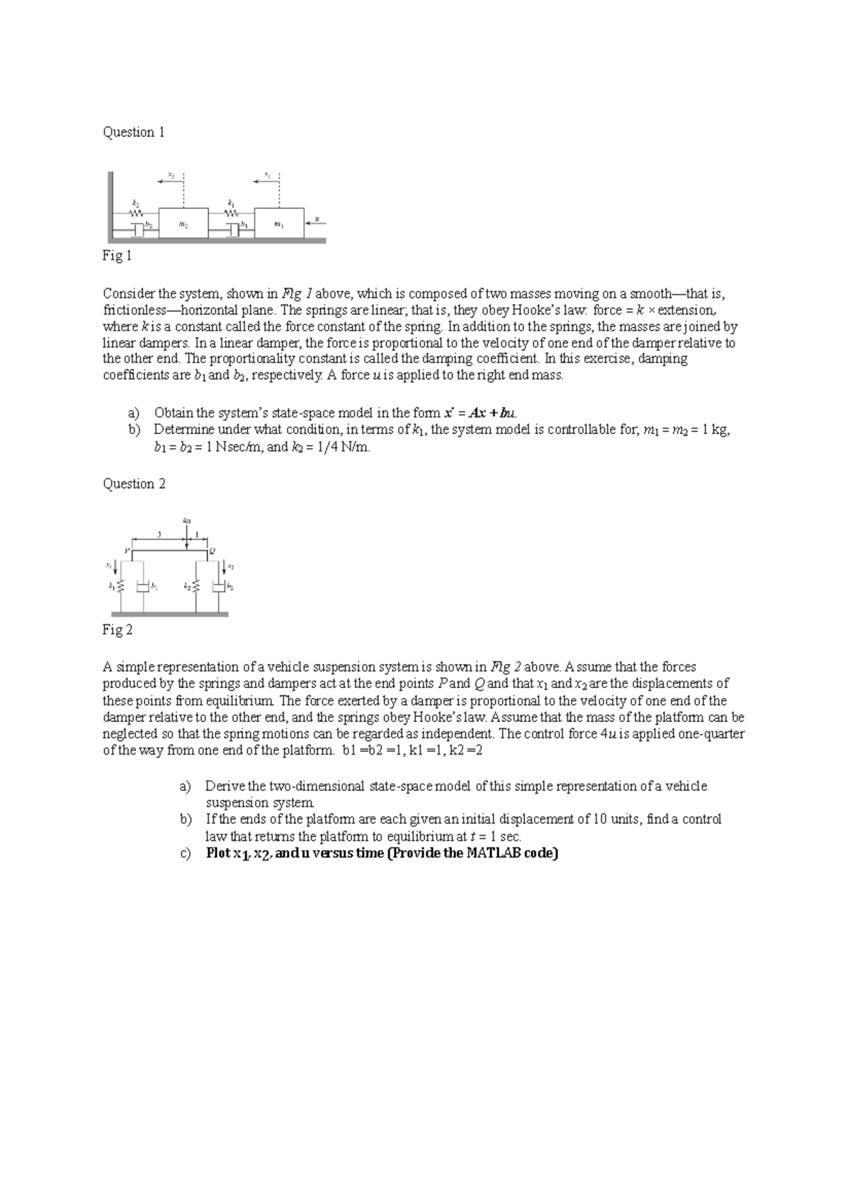 Practice Session Extract Of Questions Derived From Introduction To Mathematical Control
