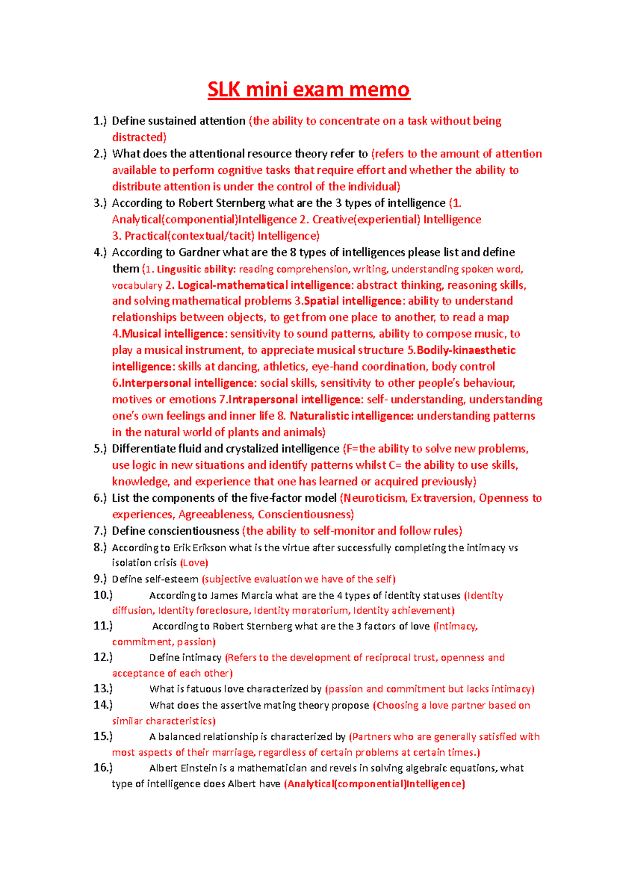 SLK mini exam memo - memo - SLK mini exam memo 1.) Define sustained ...