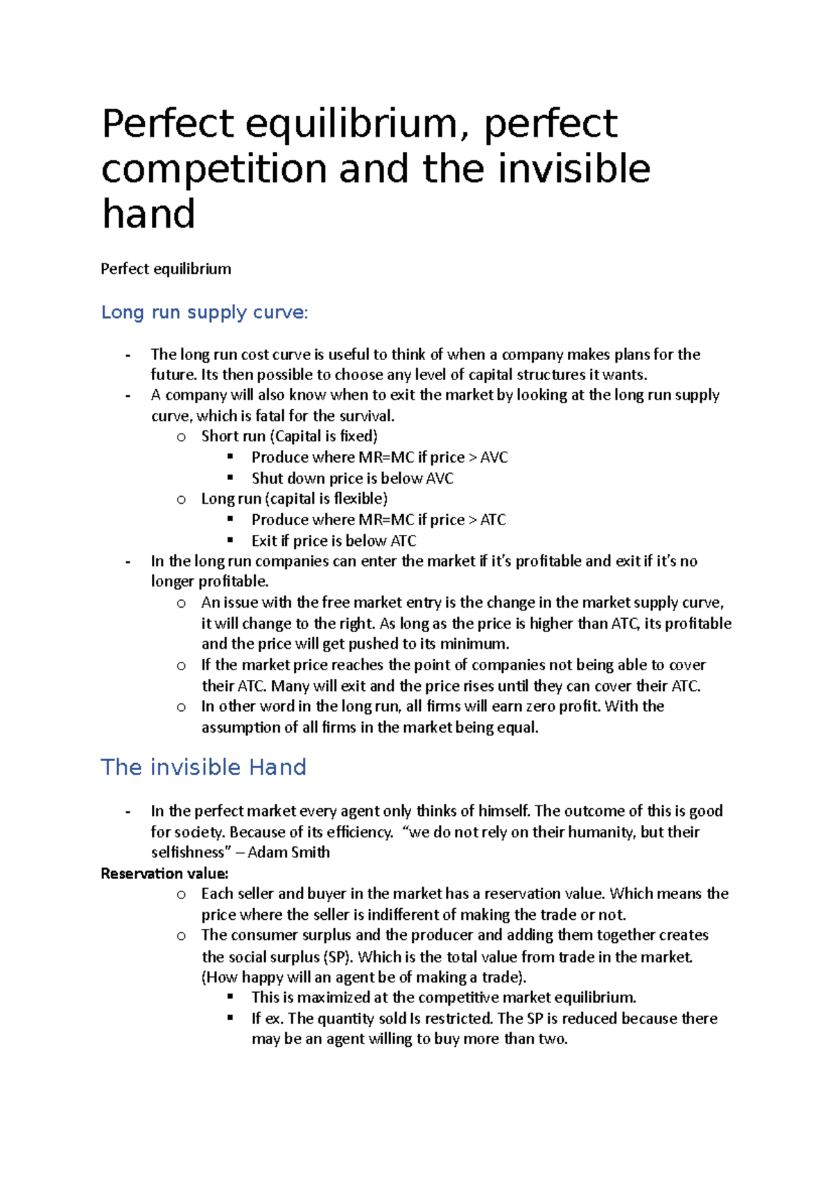 Perfect equilibrium, perfect competition and the invisible hand ...