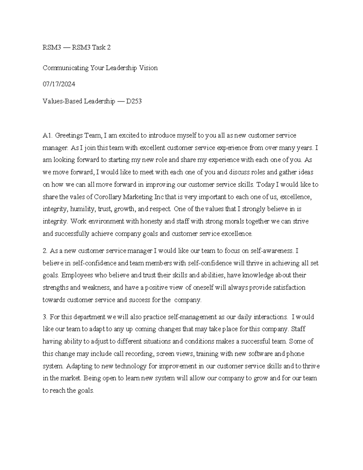 RSM3 Task 2 - Task 2 - RSM3 — RSM3 Task 2 Communicating Your Leadership ...