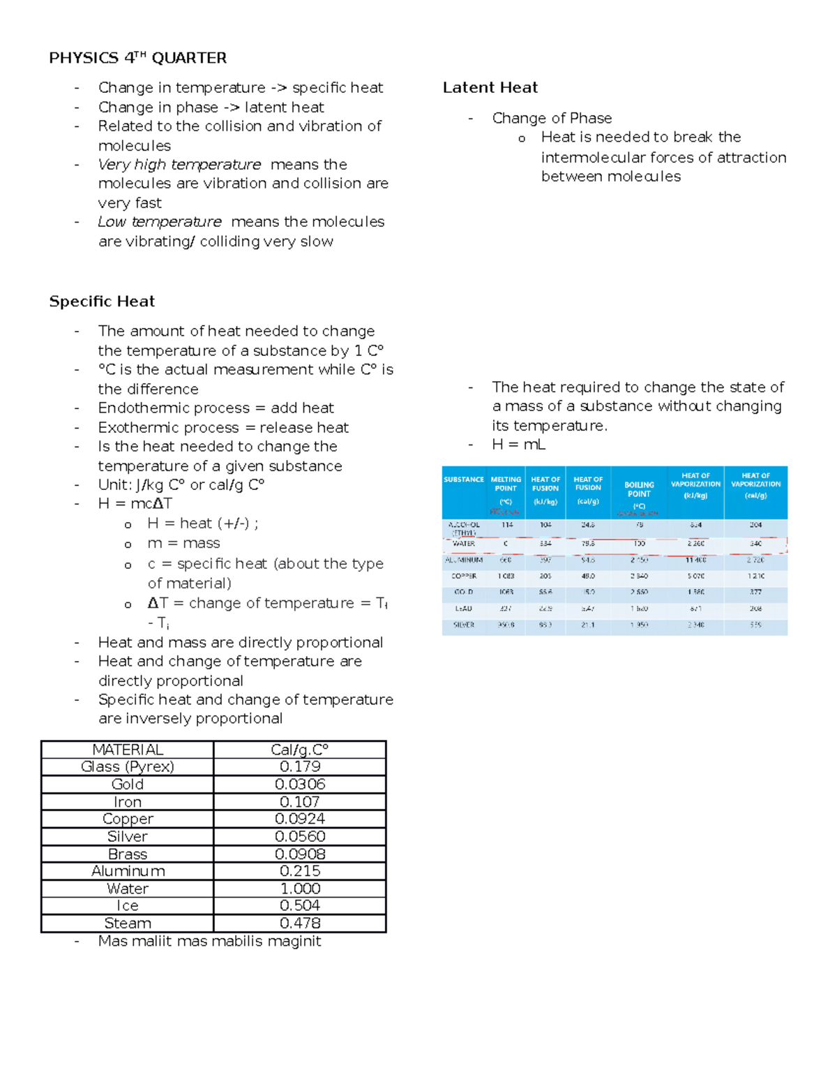 4th Quarter Lecture Notes on Physics - PHYSICS 4TH QUARTER Change in ...