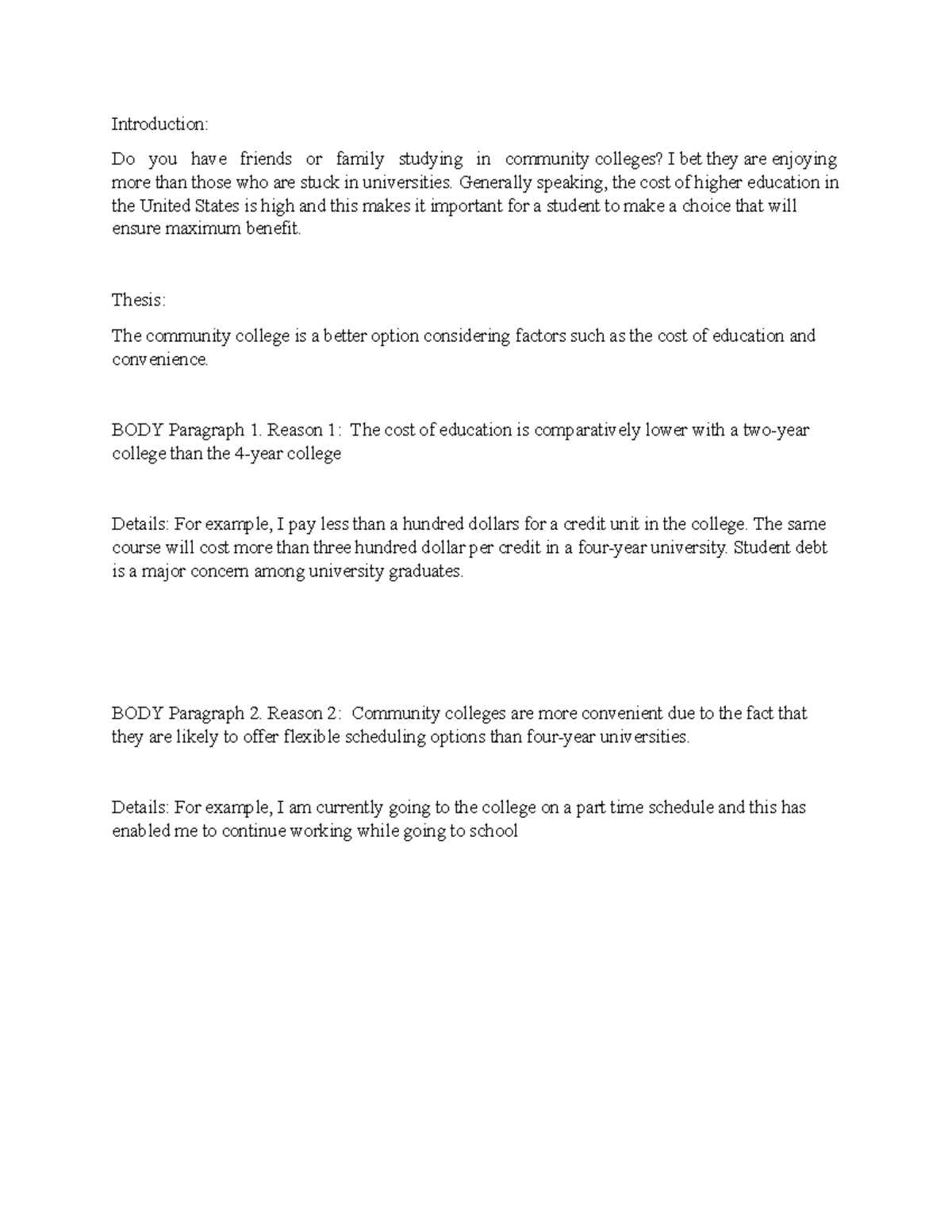 Essay outline community college vs university - Introduction: Do you ...