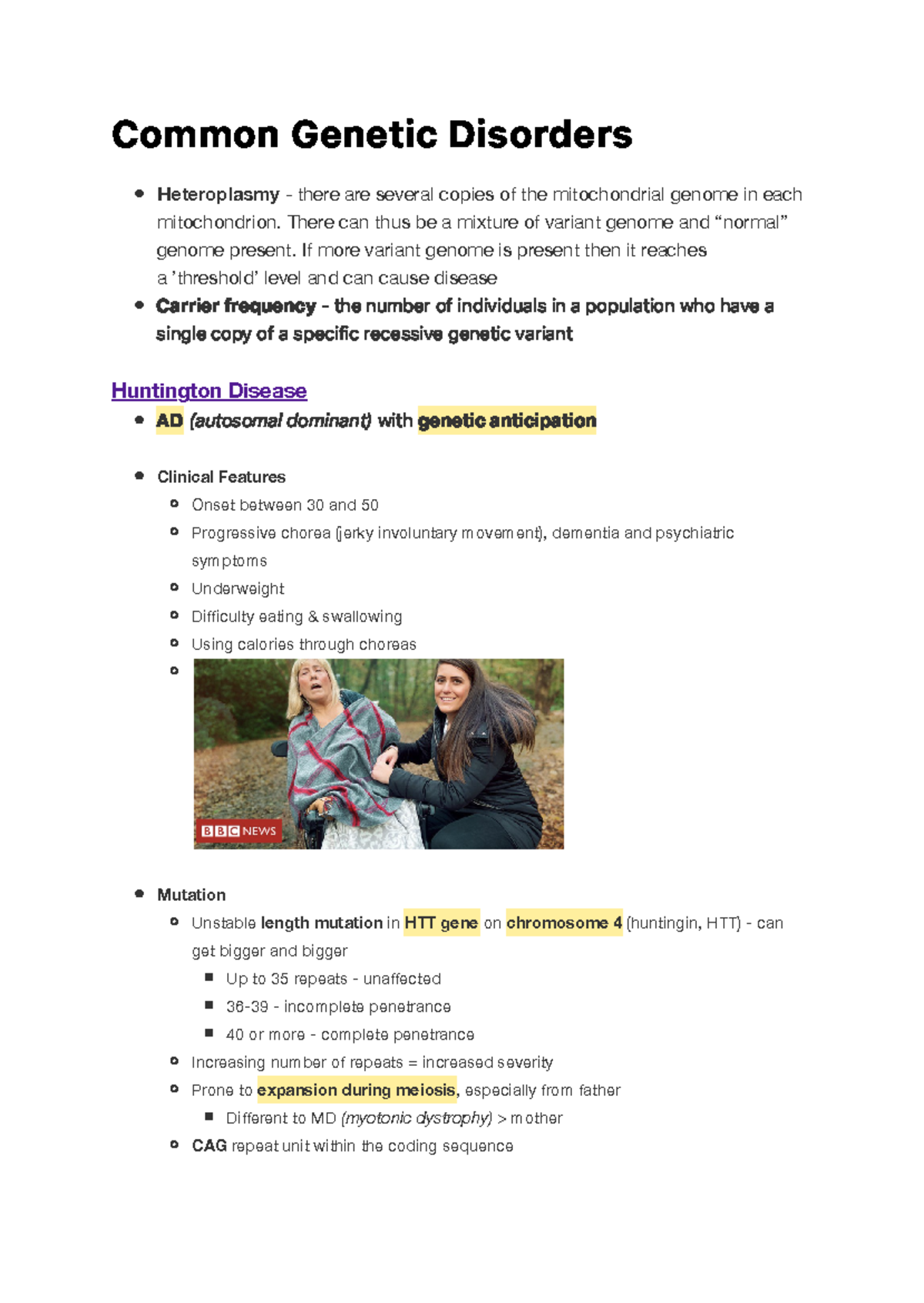 Common Genetic Disorders - C o m m o n G e n e t i c D i s o rd e rs ...