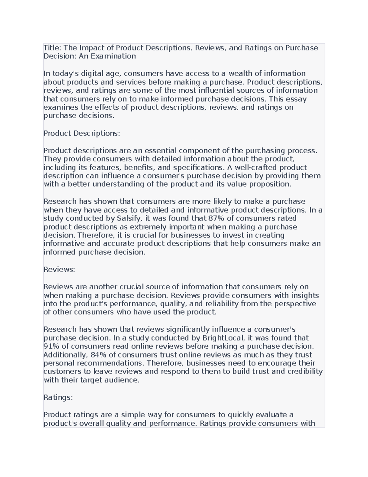 The Impact of Product Descriptions, Reviews, and Ratings on Purchase ...