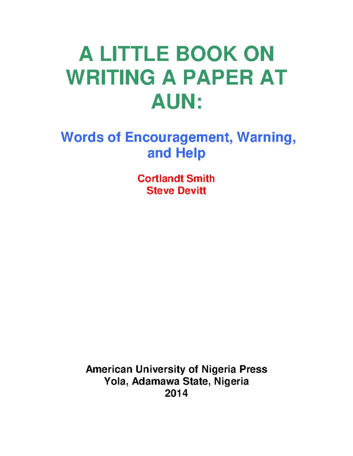 Little Book on Writing - A LITTLE BOOK ON WRITING A PAPER AT AUN: Words ...