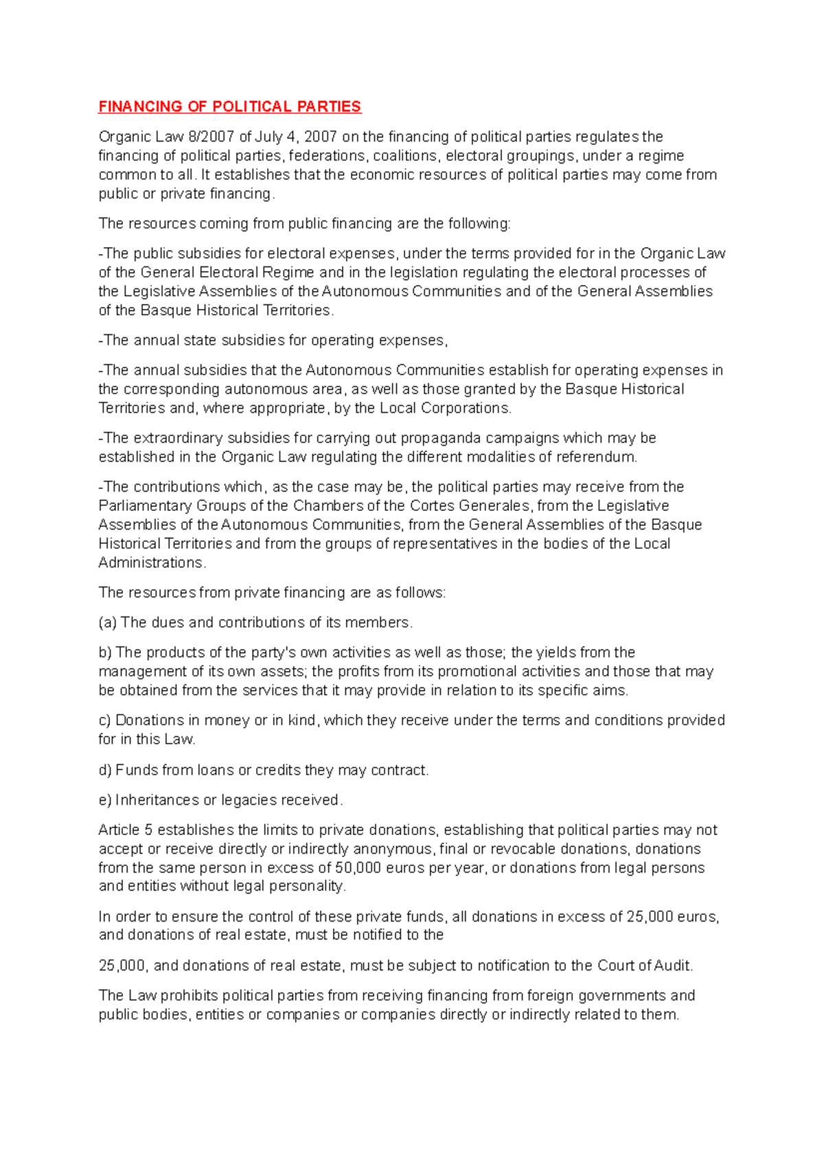 Financing OF Political Parties 7 - FINANCING OF POLITICAL PARTIES ...