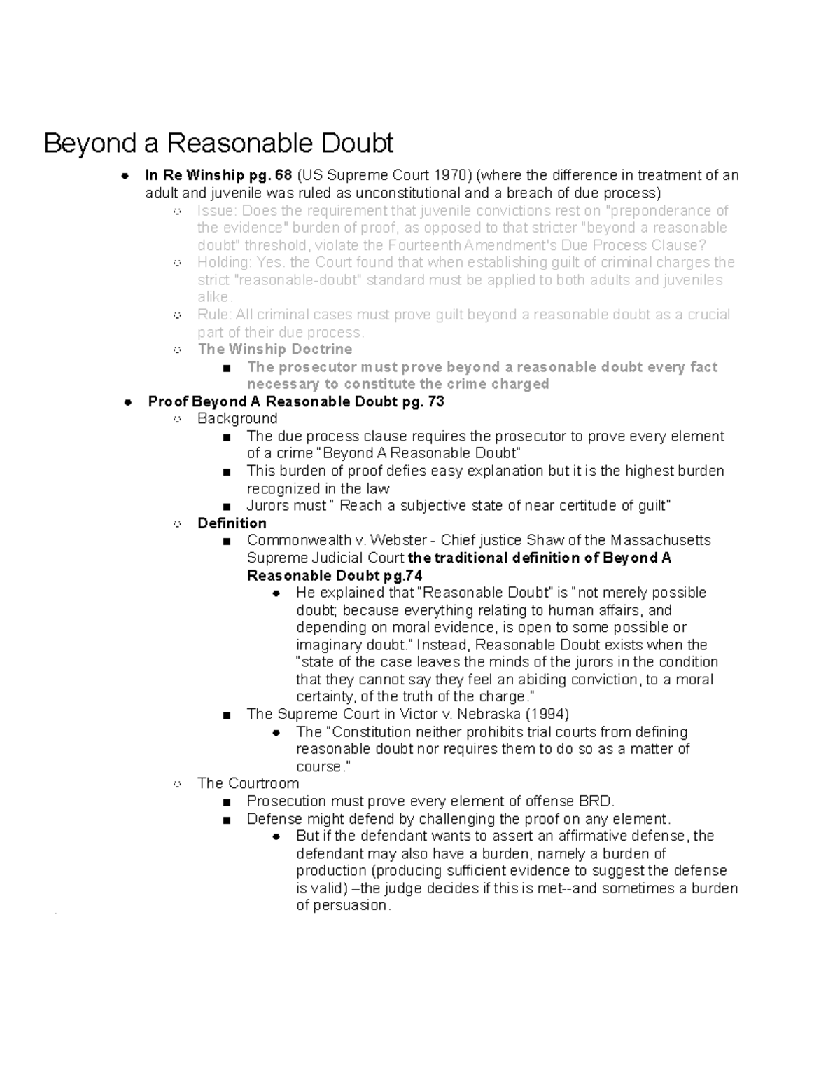 Criminal Law Outline 3 - Beyond a Reasonable Doubt In Re Winship pg. 68 ...