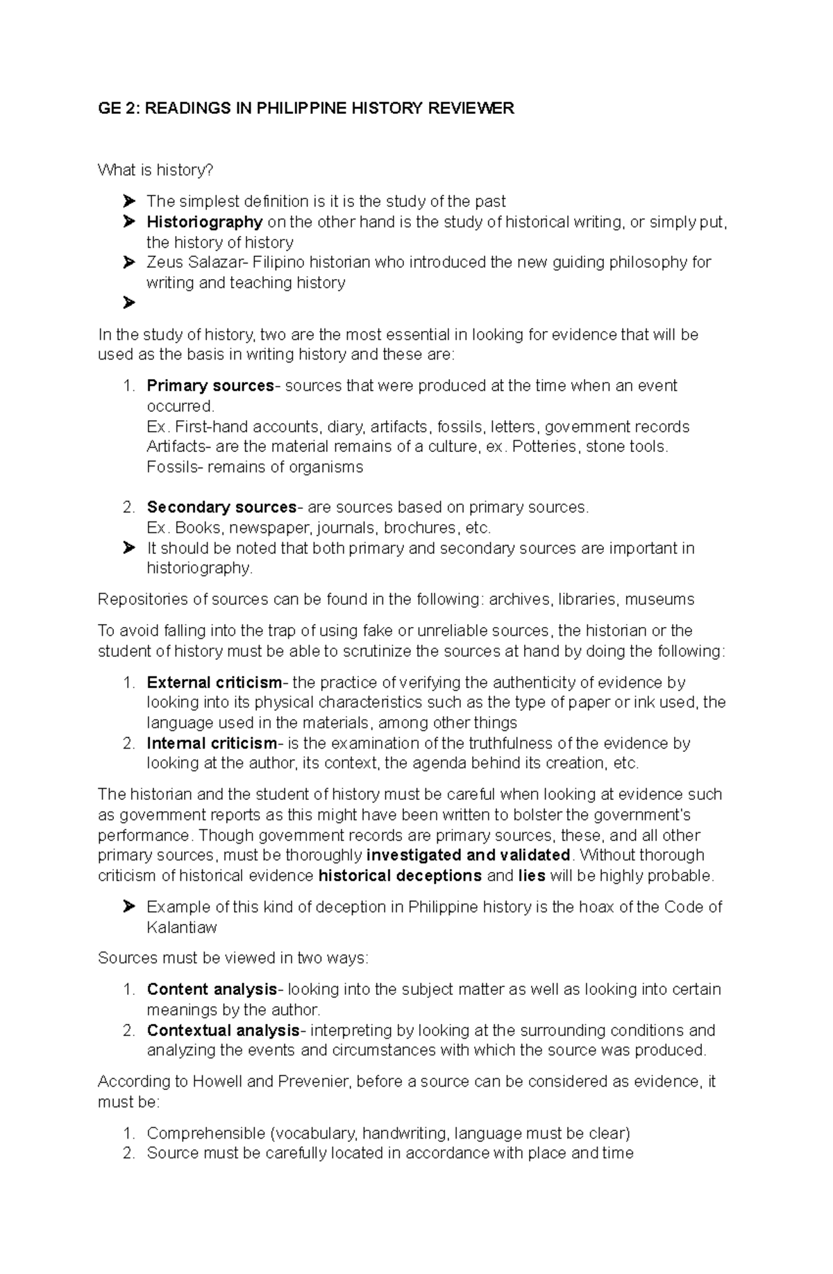 Inbound 8110981795168791617 - GE 2: READINGS IN PHILIPPINE HISTORY REVIEWER What is history? The ...