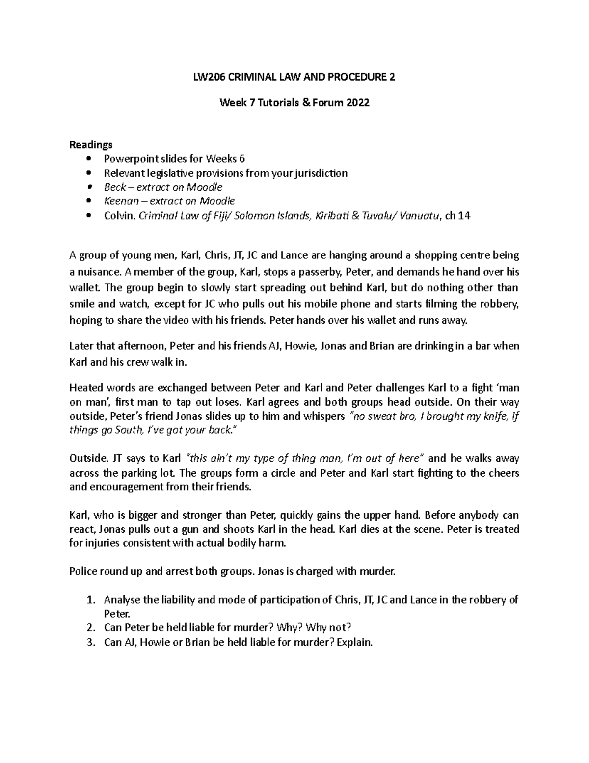 Week 7 Tutorials Forum 2022 - LW206 CRIMINAL LAW AND PROCEDURE 2 Week 7 Tutorials & Forum 2022 ...