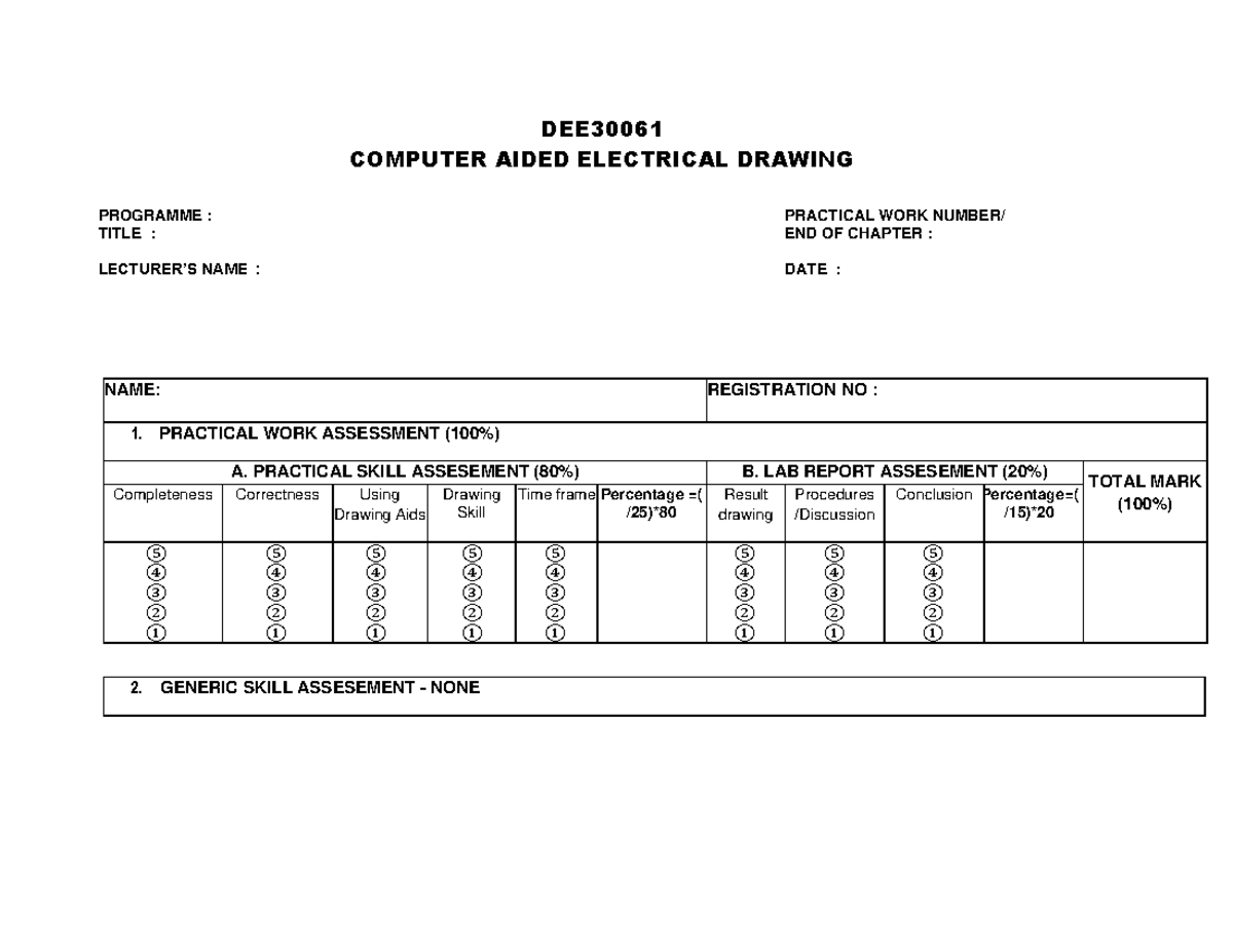 Rubric PW1-PW4 EOC1-EOC4 - DEE COMPUTER AIDED ELECTRICAL DRAWING ...