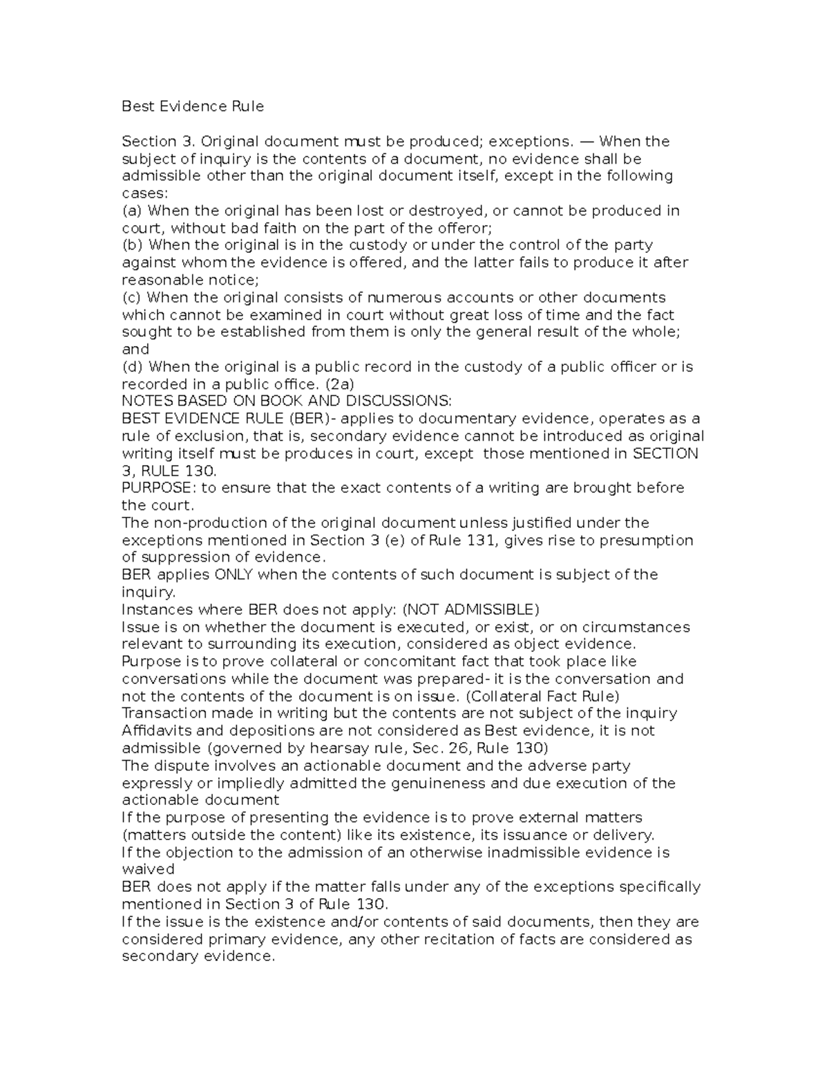 Best Evidence Rule - Rules of Court - Best Evidence Rule Section 3 ...