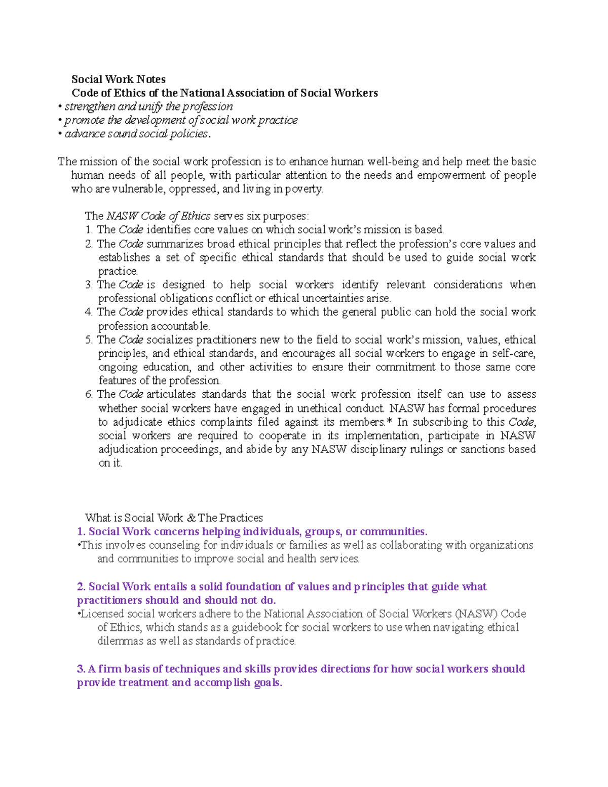 Social work notes - Social Work Notes Code of Ethics of the National ...