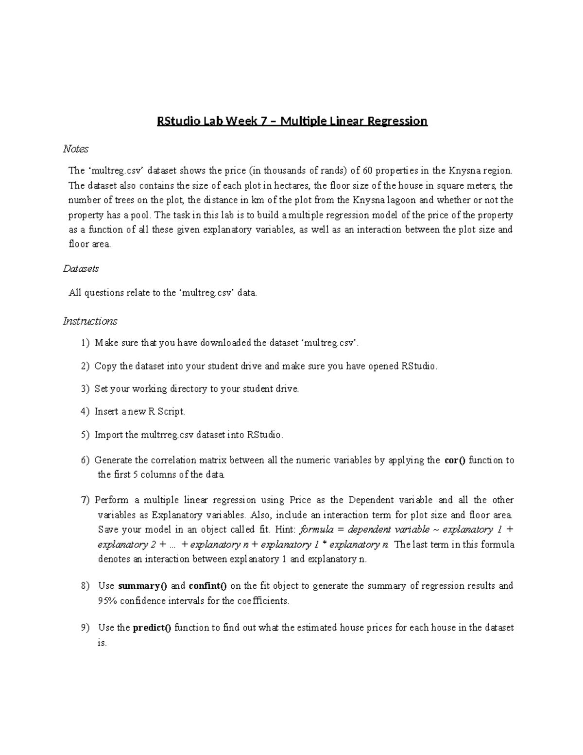 RStudio Lab Week 7 - MLR - r-studio - RStudio Lab Week 7 – Multiple ...