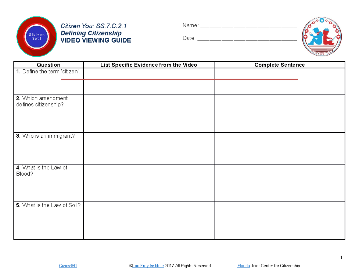 Definingcitizenship c21 moduleguide - Question List Specific Evidence ...