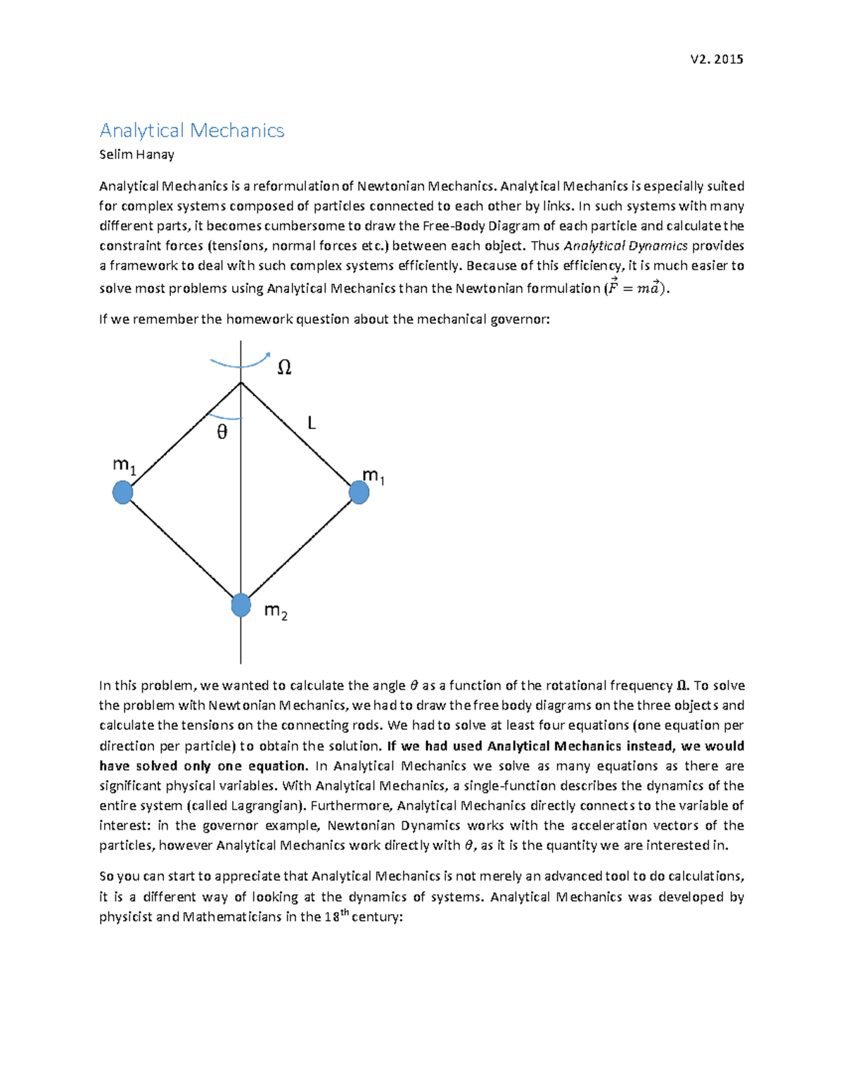 Analytical Mechanics - Warning: TT: undefined function: 22 Warning: TT: undefined function: 23 ...