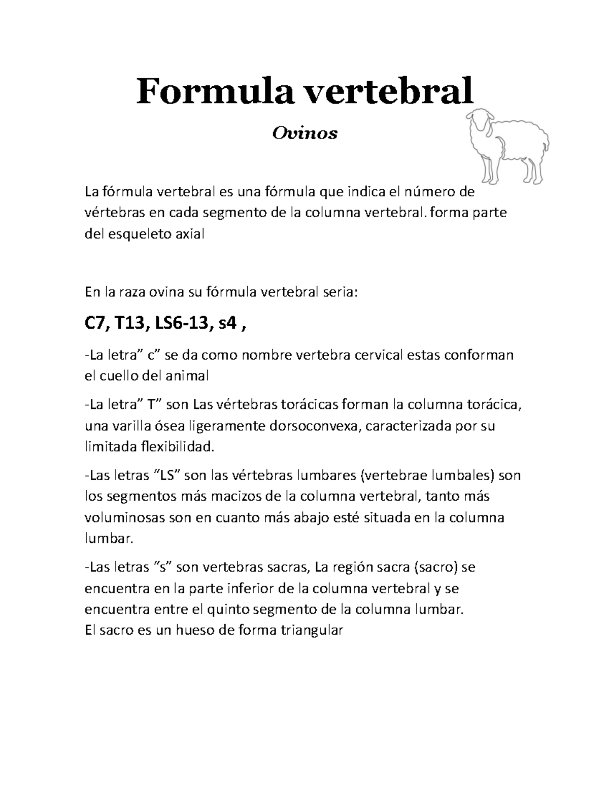 Formula vertebral ovina - Formula vertebral Ovinos La fórmula vertebral ...