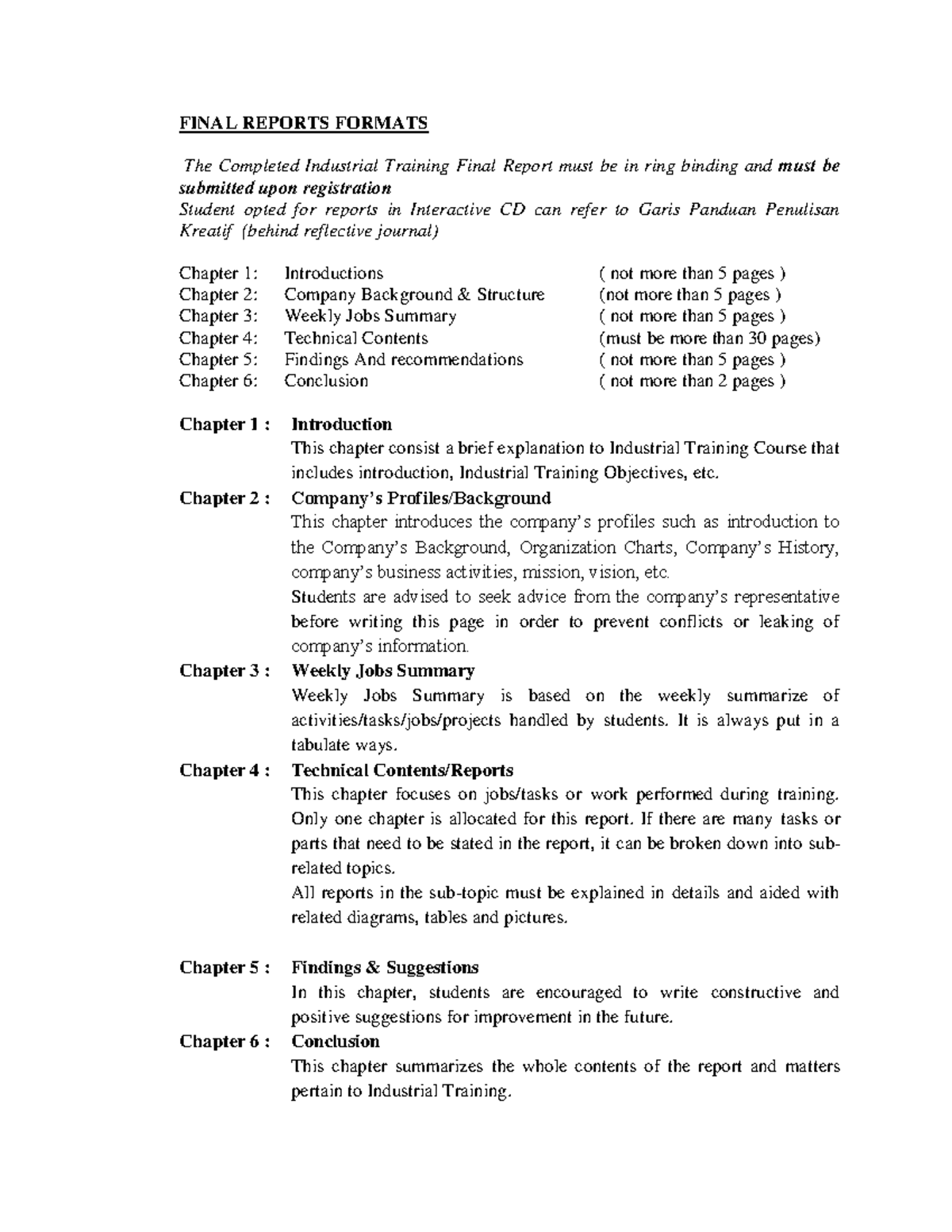Contoh Format Penulisan Laporan Akhir Latihan Industri - FINAL REPORTS ...