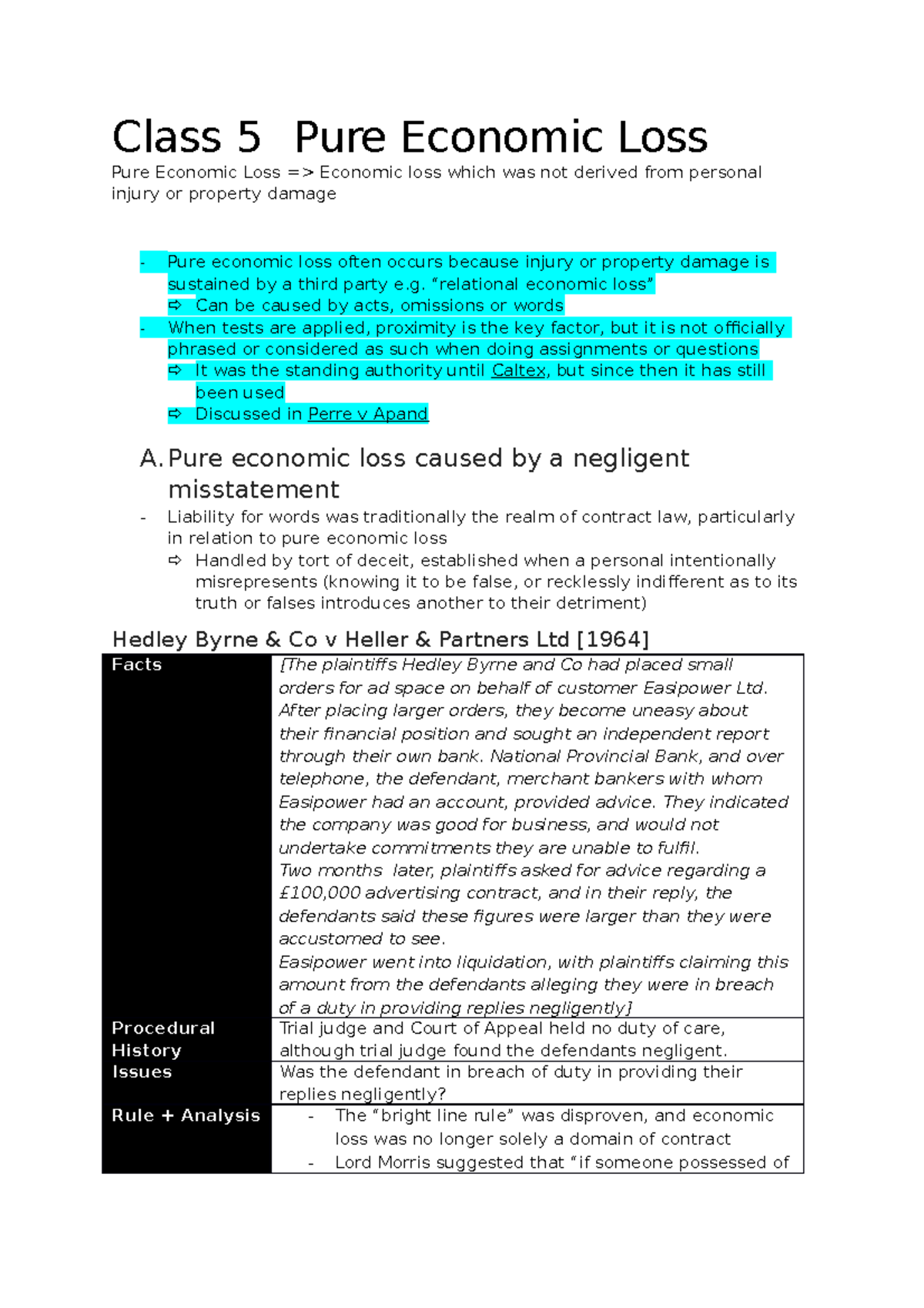 Class 5 Readings Economic Loss - Class 5 Pure Economic Loss Pure ...