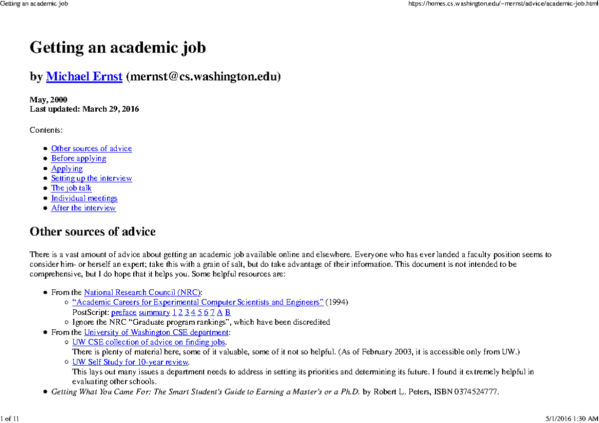 Getting an academic job - cs.washington/~mernst/advice/academic-job ...
