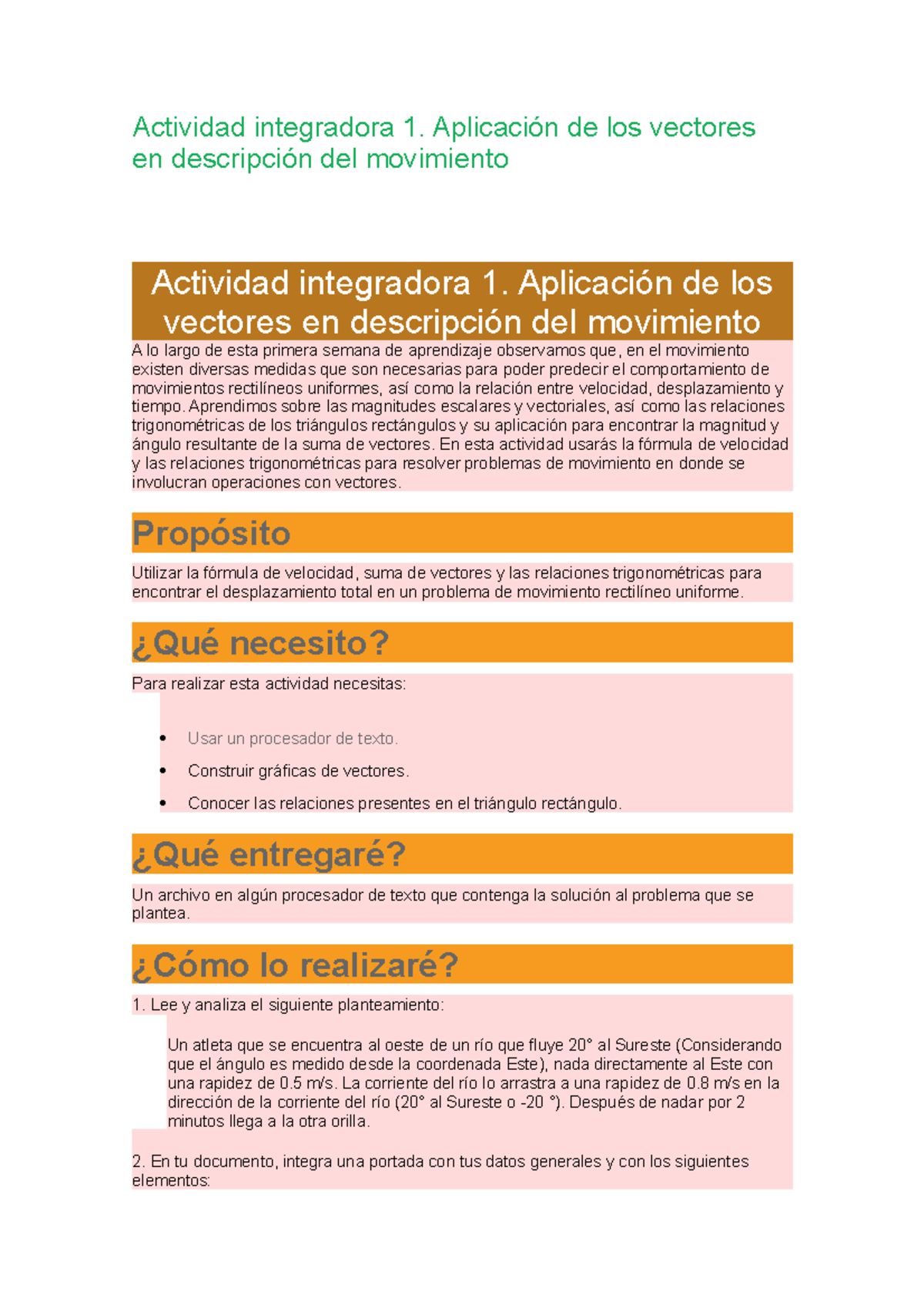 Actividad 1 DEL Modulo 19 - Actividad integradora 1. Aplicación de los vectores en descripción ...