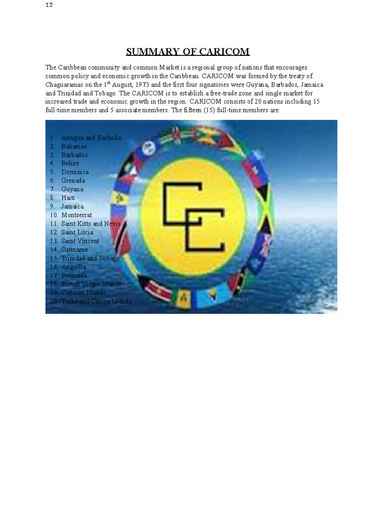 Mario's Summary OF Caricom #2 - SUMMARY OF CARICOM The Caribbean ...