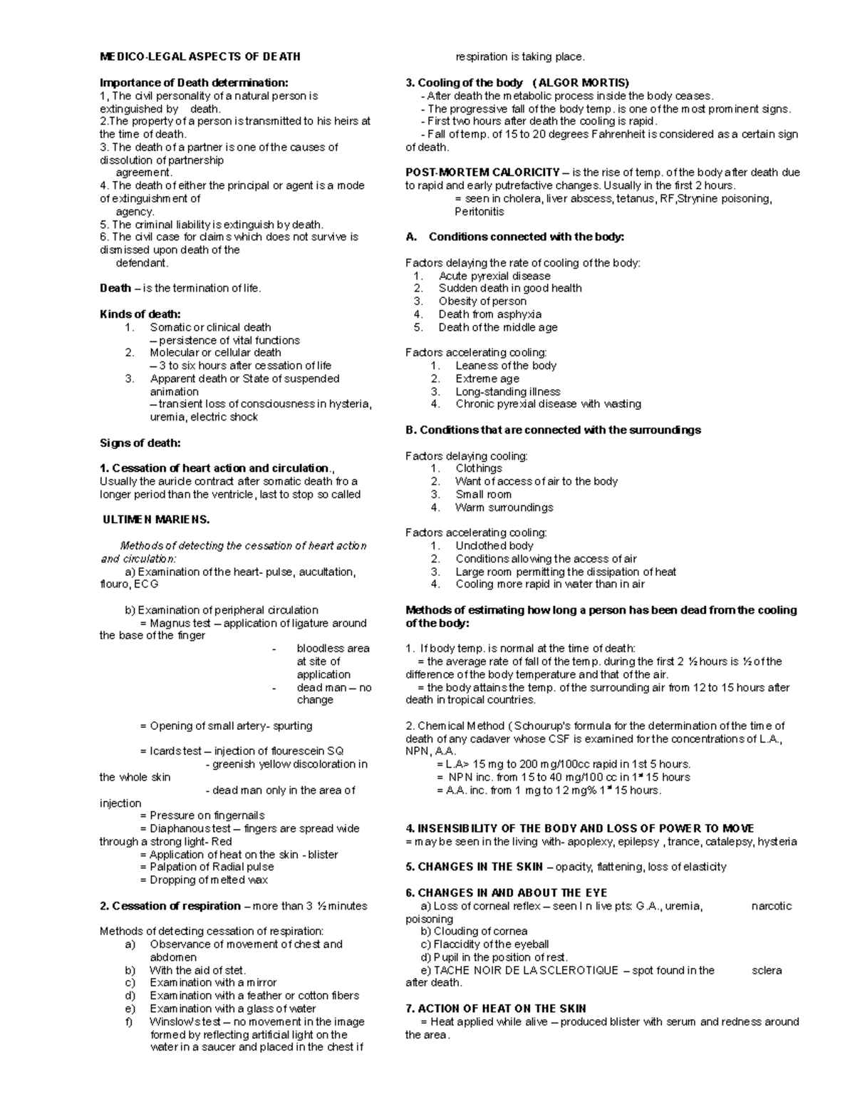 Legal Medicine reviewer - MEDICO-LEGAL ASPECTS OF DEATH Importance of ...