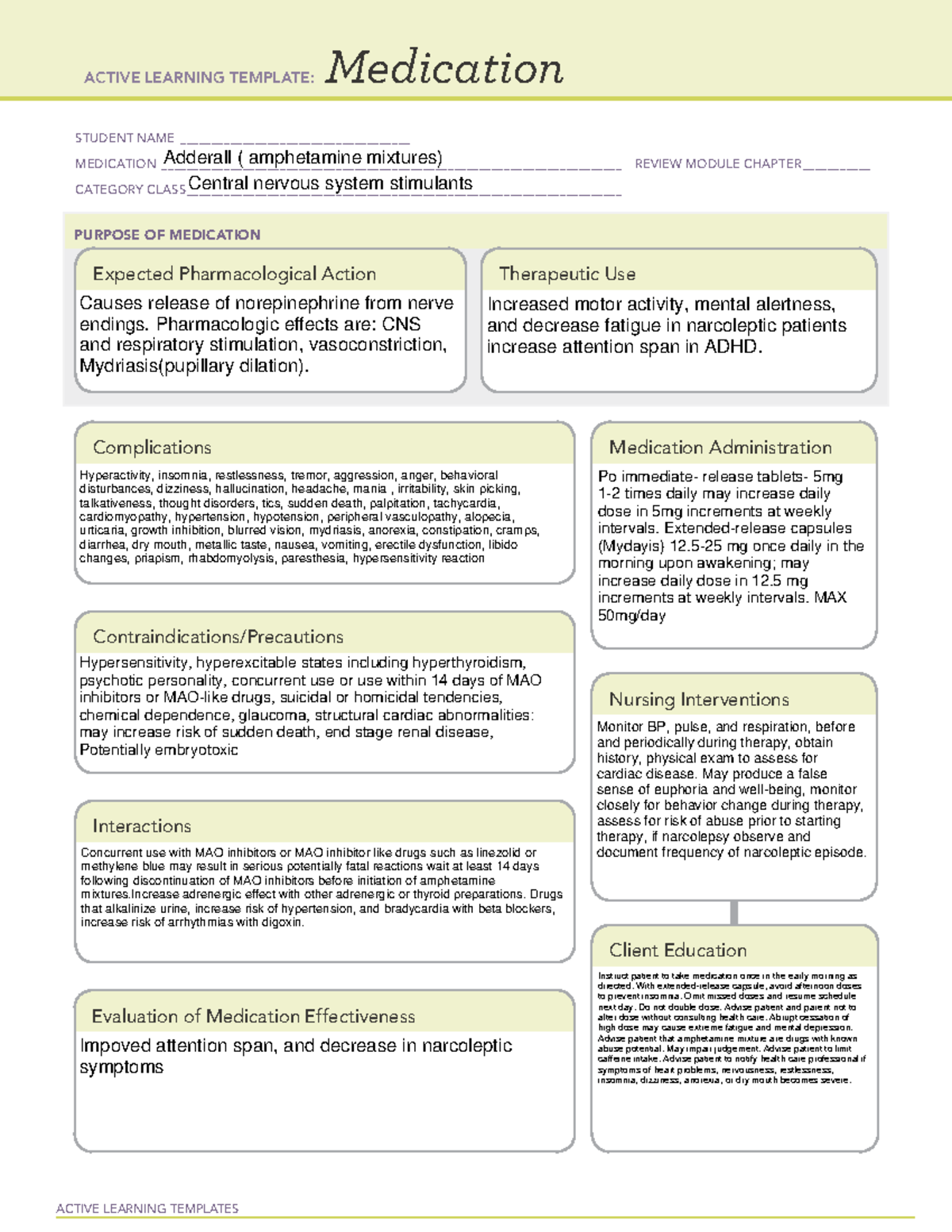 Drug card 1 - drug card - ACTIVE LEARNING TEMPLATES Medication STUDENT ...