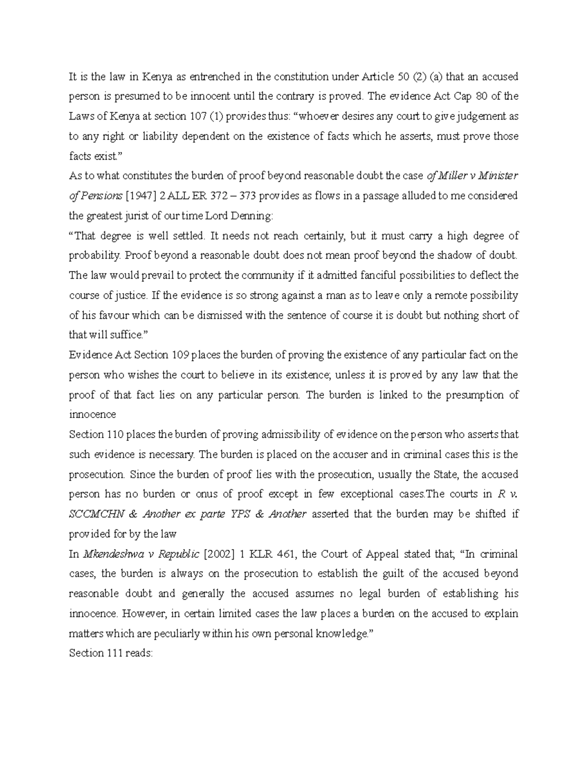 Burden of proof CAT 3 - It is the law in Kenya as entrenched in the ...