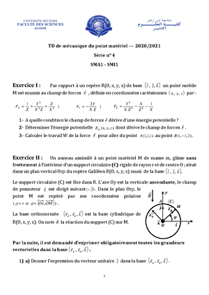 Exercices de mécanique du point (1) - Université Sultane Moulay Slimane ...
