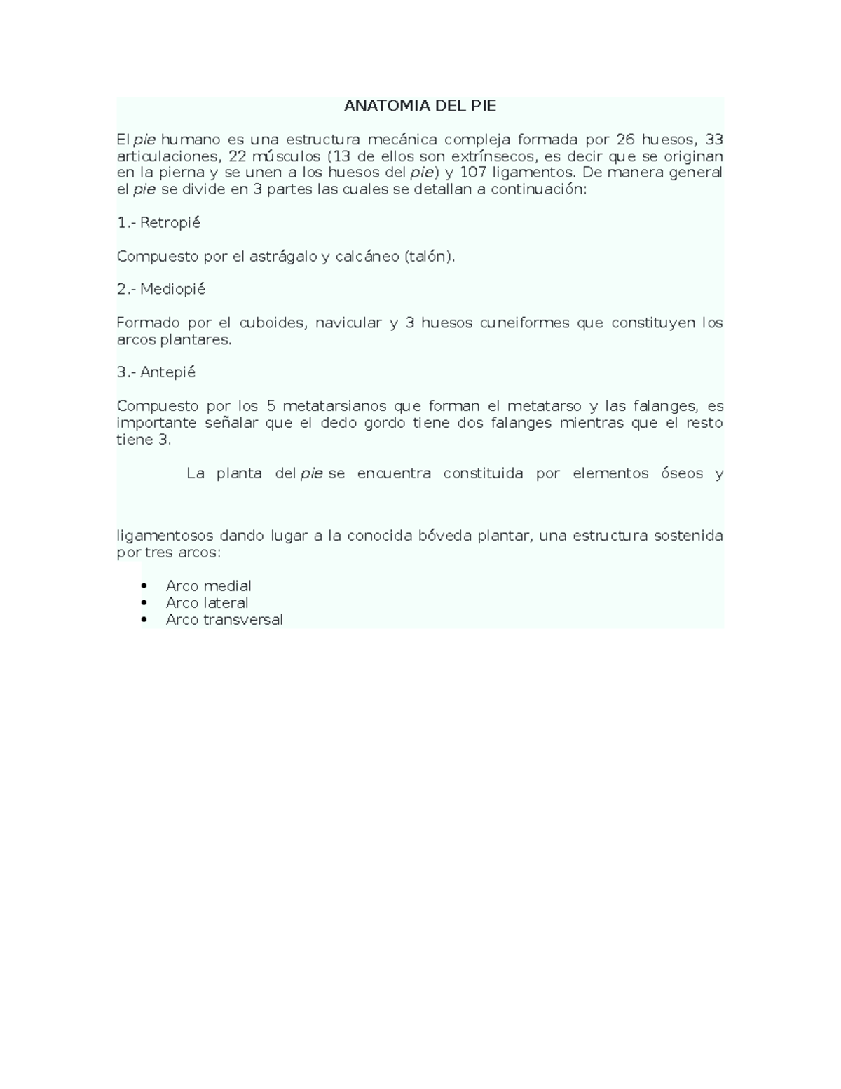 Anatomia DEL PIE - BBBBBBBBBBBBBBBBBBBBBBBBBBBBB - ANATOMIA DEL PIE El ...