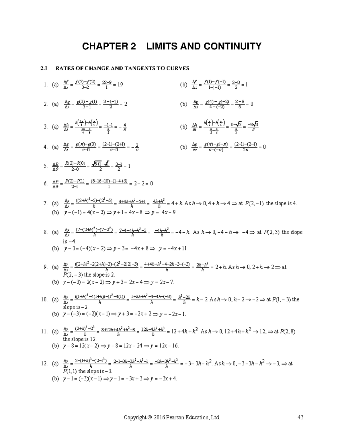 Thomas calculus ch2 answer - CHAPTER 2 LIMITS AND CONTINUITY 2 RATES OF ...