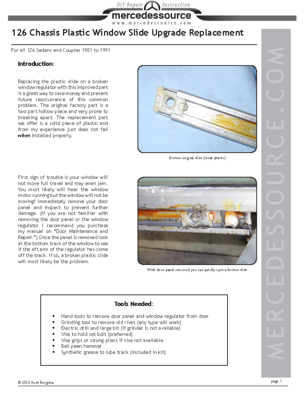 Window slide - page 1 M E R C E D E S S O U R C E. C O M 126 Chassis ...