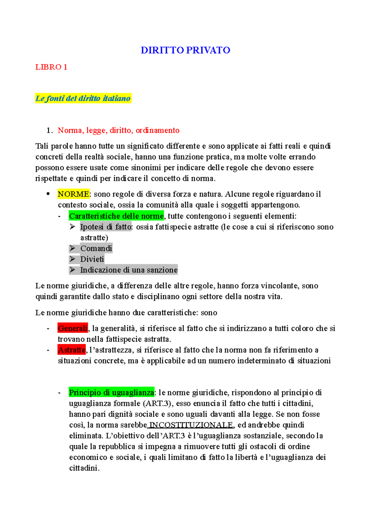 Diritto Privato - DIRITTO PRIVATO LIBRO 1 Le fonti del diritto italiano ...