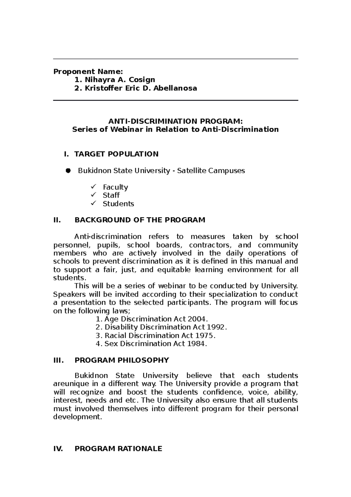 Sample Intervention Program Proponent Name 1 Nihayra A Cosign 2 Kristoffer Eric D