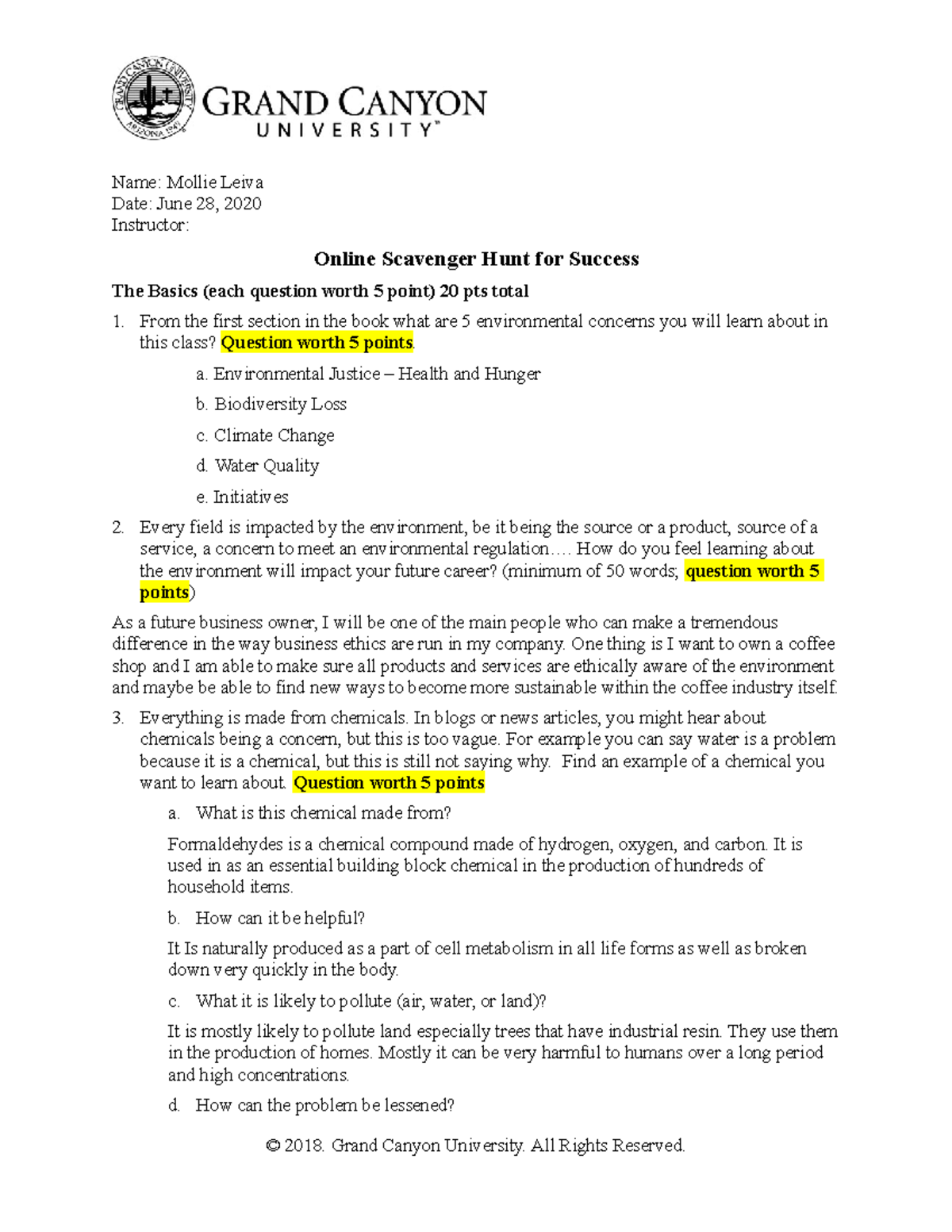 BIO 220 RS Online Scavenger Hunt For Success Resource - Name: Mollie ...