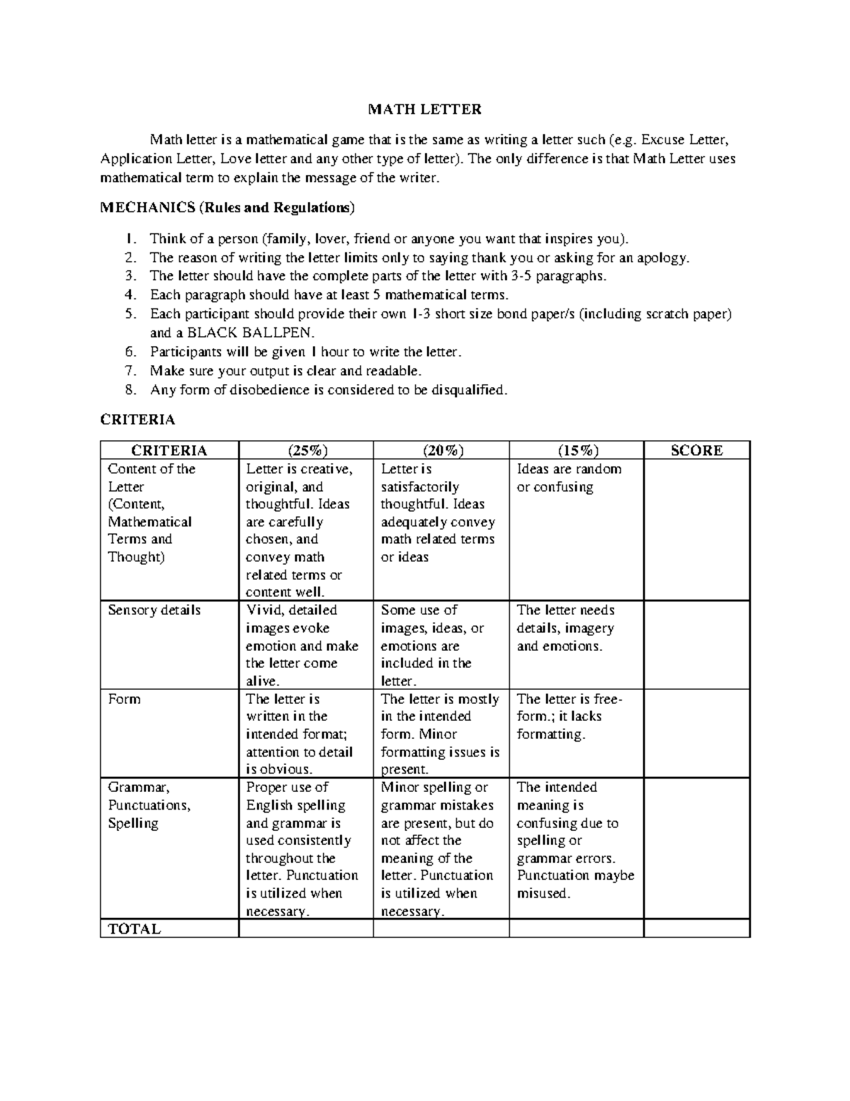 MATH Letter AND MATH POEM - MATH LETTER Math letter is a mathematical ...