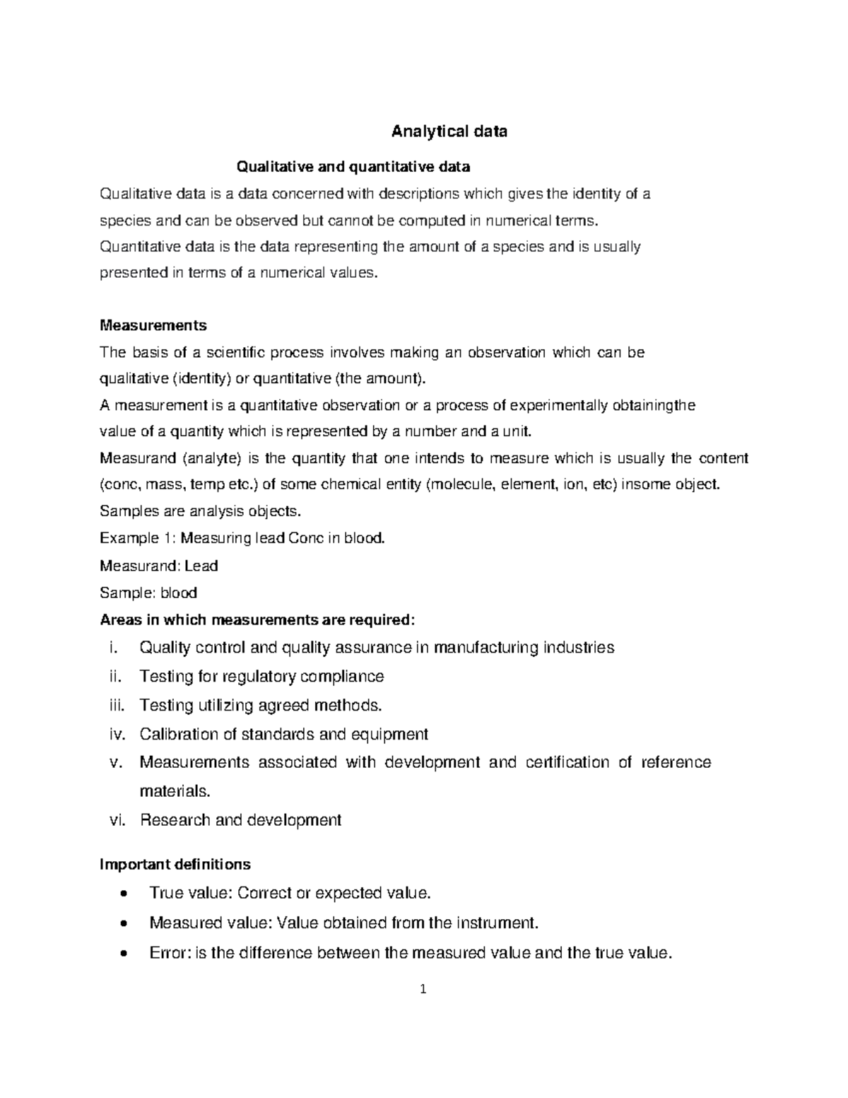 Analytical data - For revision - Analytical data Qualitative and ...