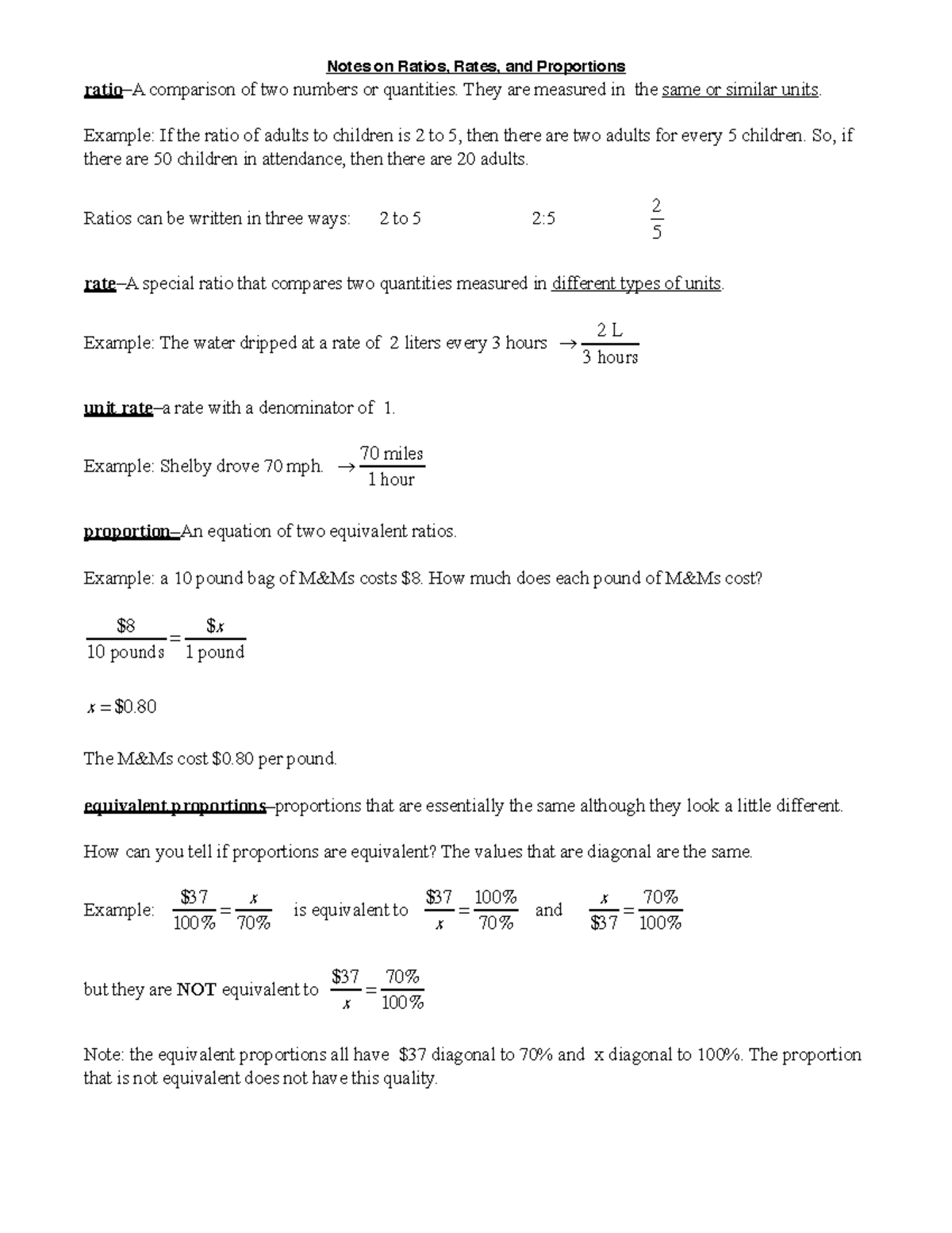 Notes on Ratios Rates and Proportions - ratio –A comparison of two ...