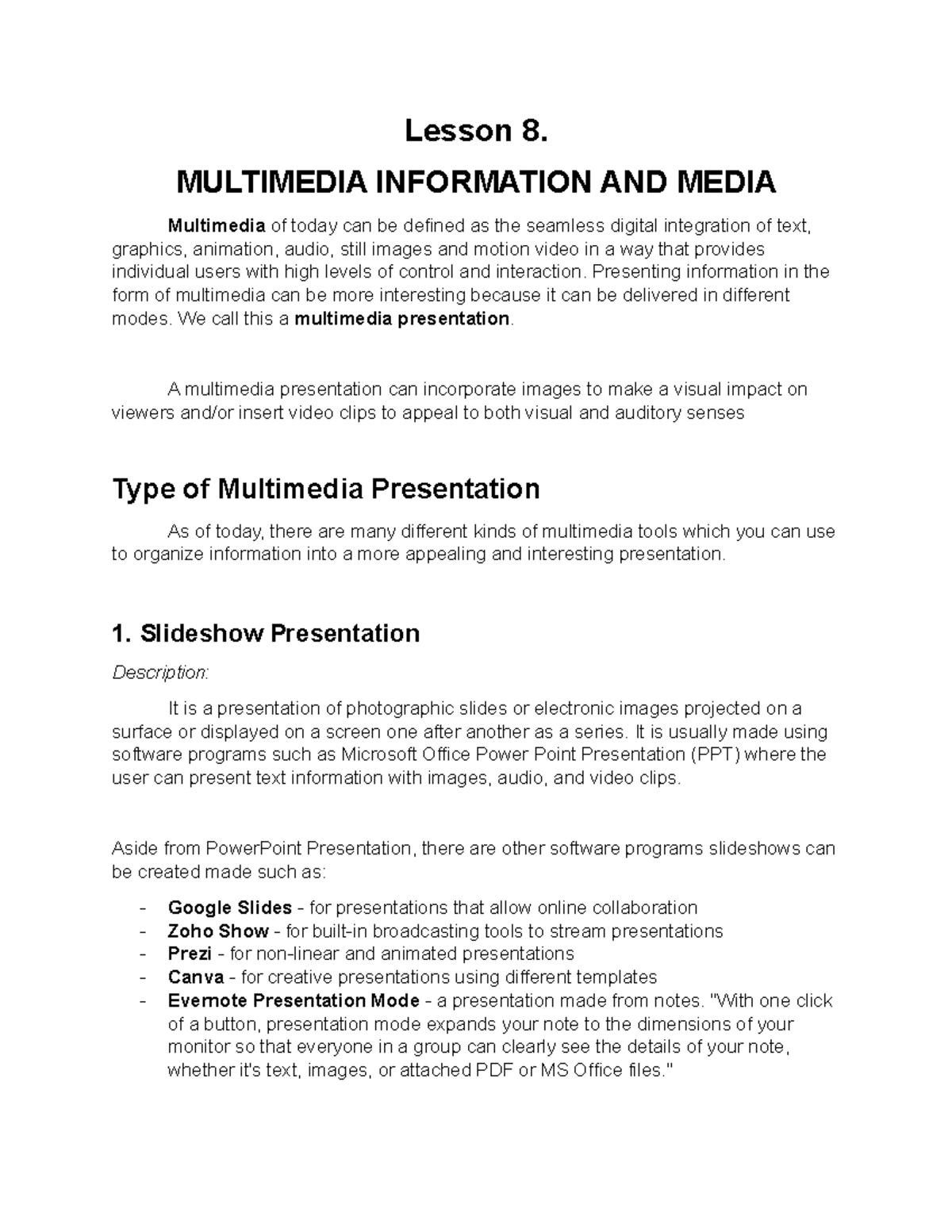 Lesson 6. Multimedia Information AND Media - Lesson 8. MULTIMEDIA ...