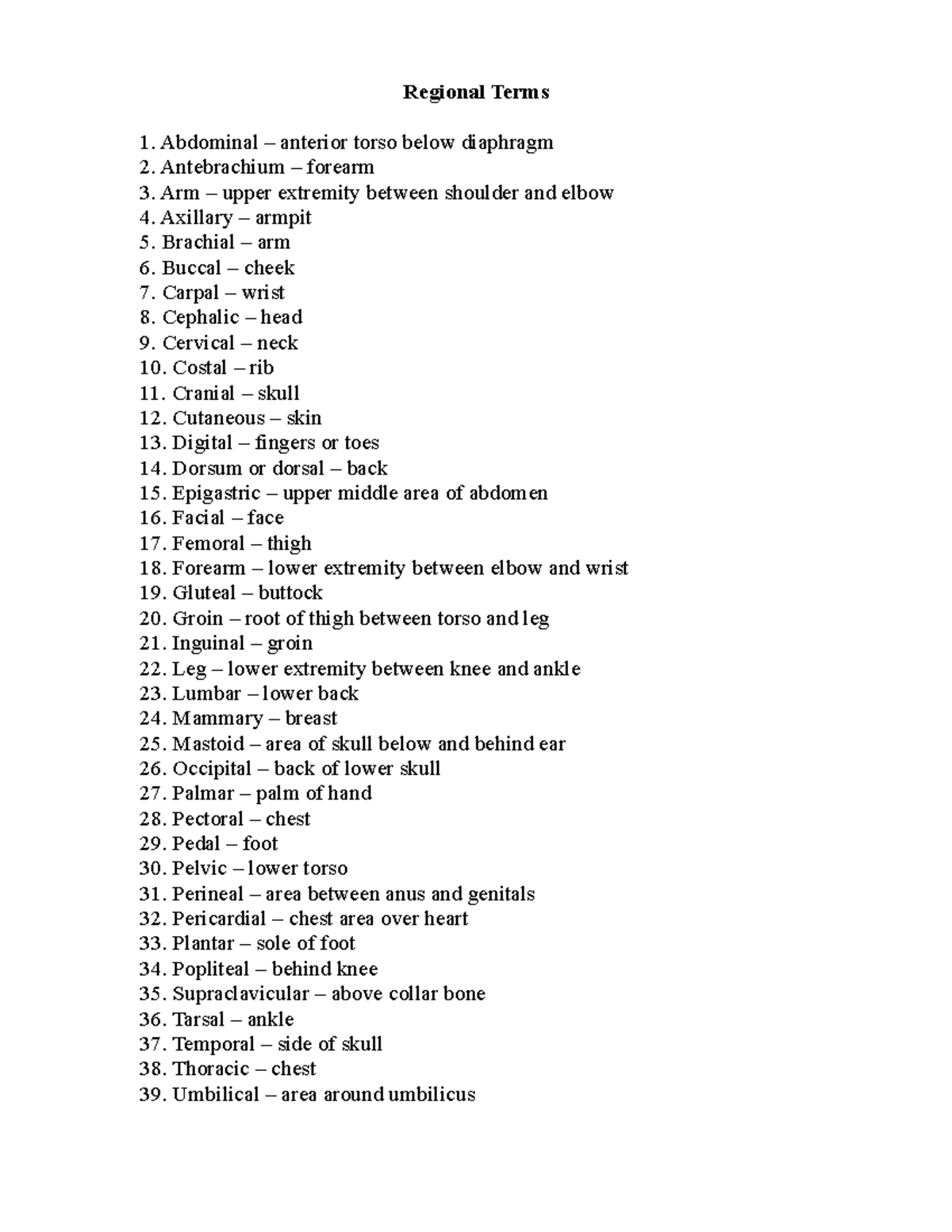 Regional Terms - Anatomy And Physiology - Regional Terms Abdominal ...